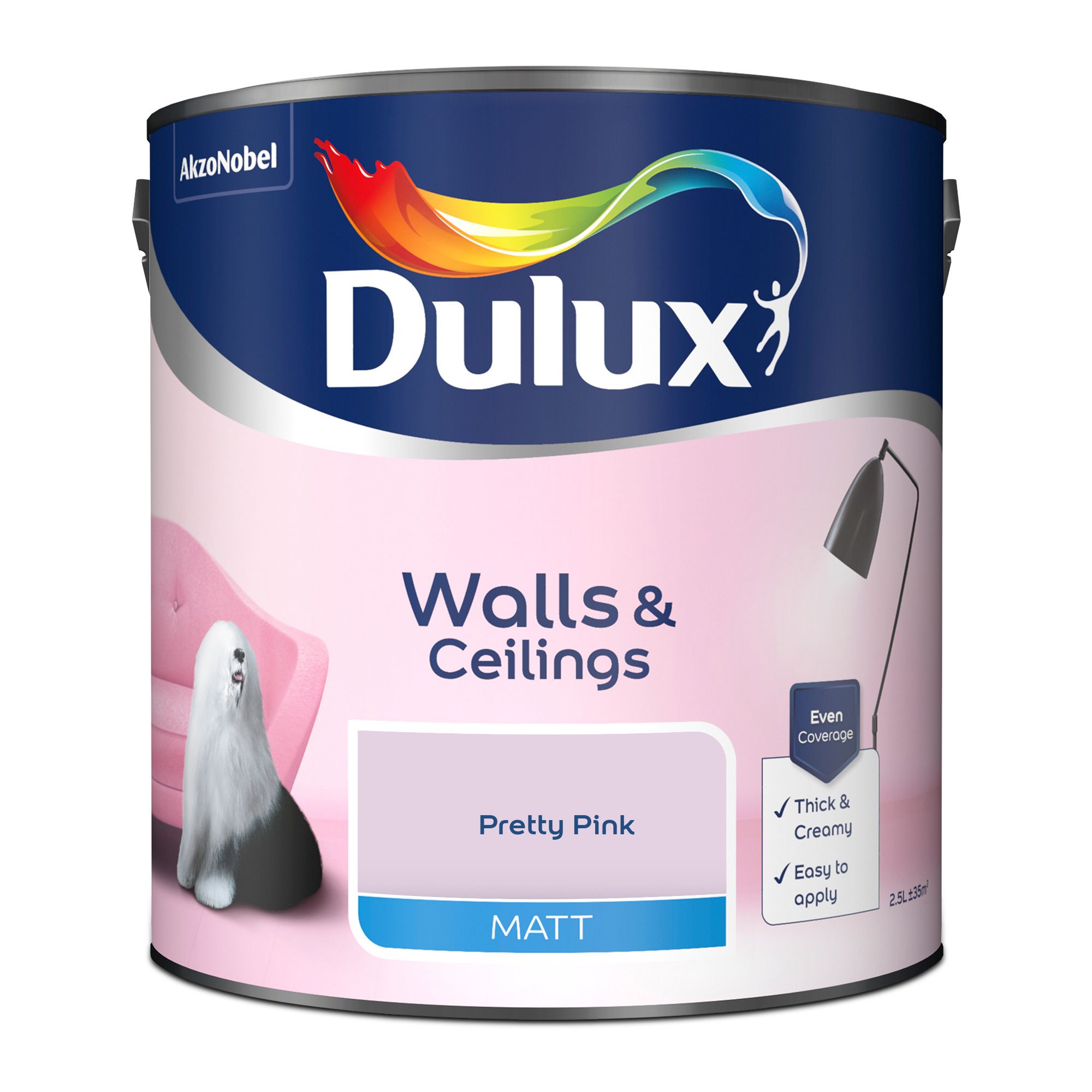 Dulux Walls & ceilings Pretty pink Matt Wall & ceiling Emulsion paint, 2.5L