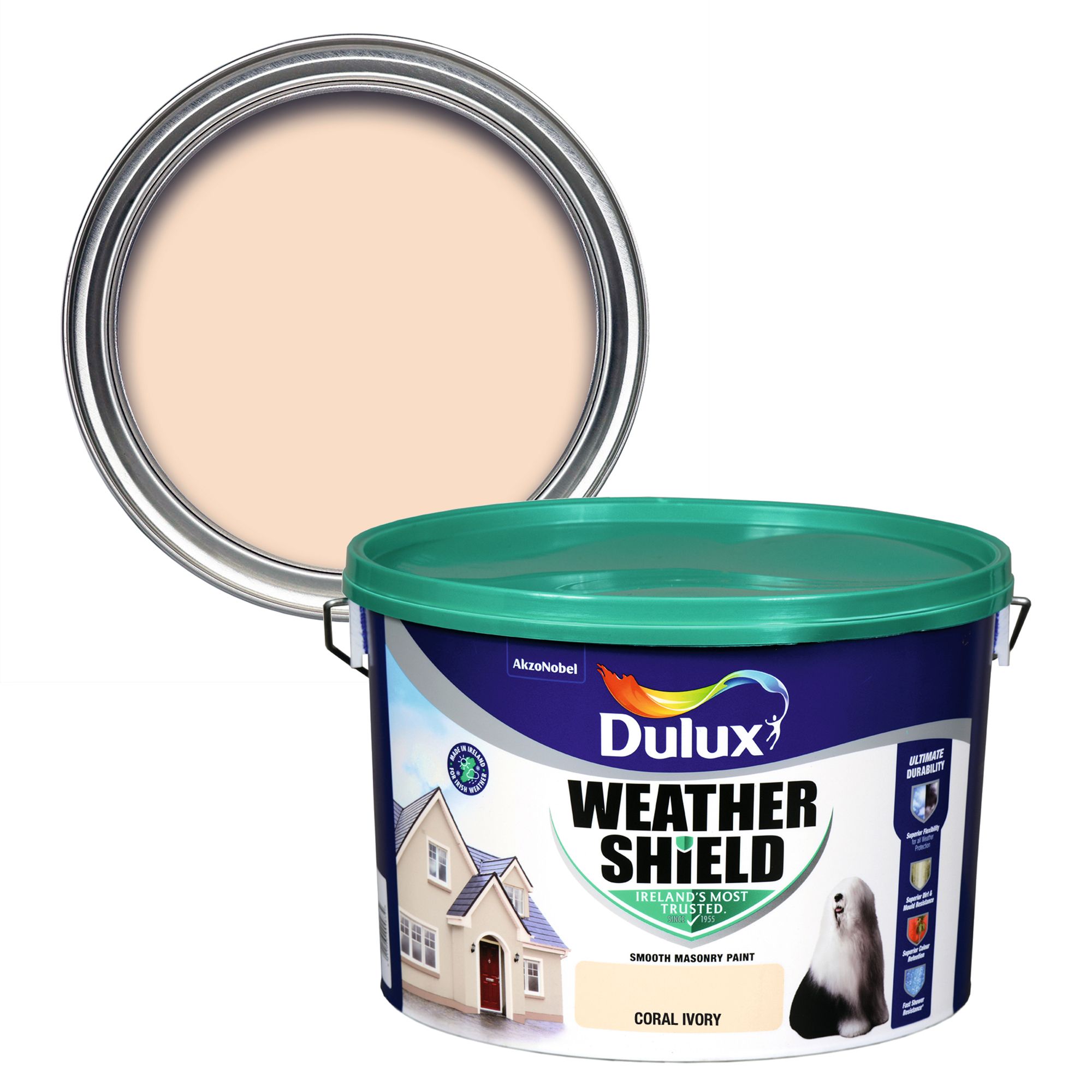 Dulux Weathershield Coral ivory Smooth Super matt Masonry paint, 10L ...