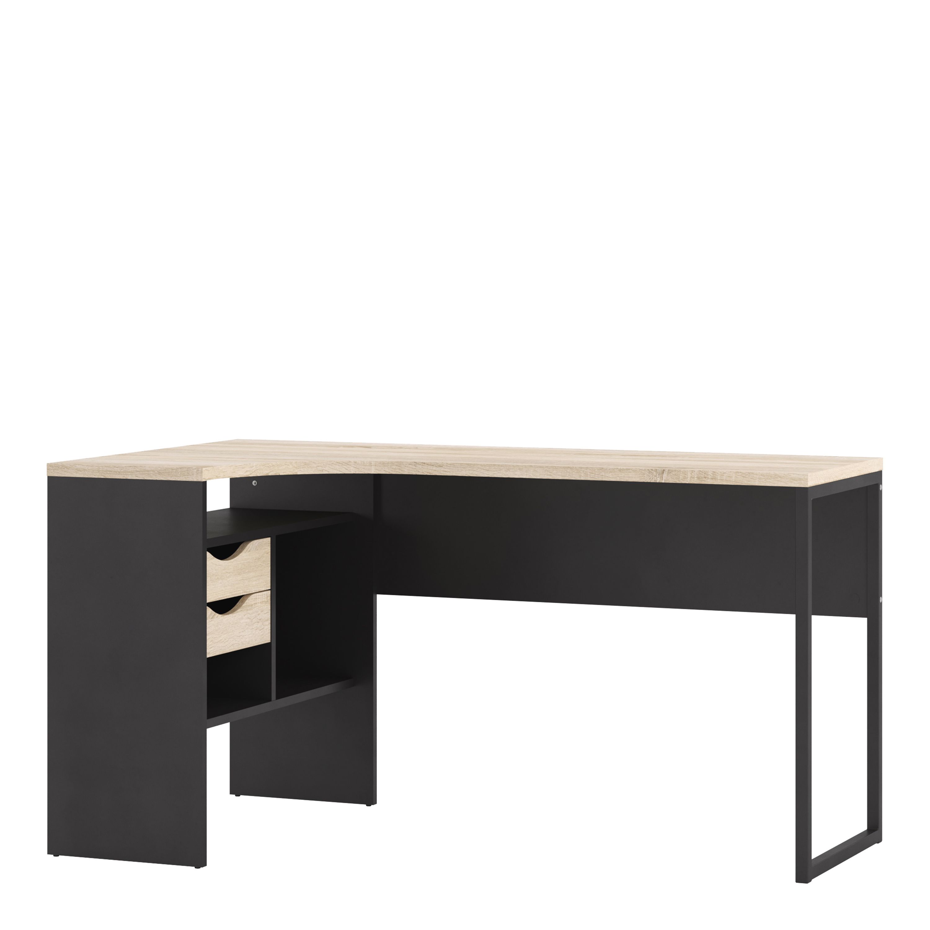 Ebru White & black Corner 2 drawer Desk (H)768mm (W)1450mm (D)810mm
