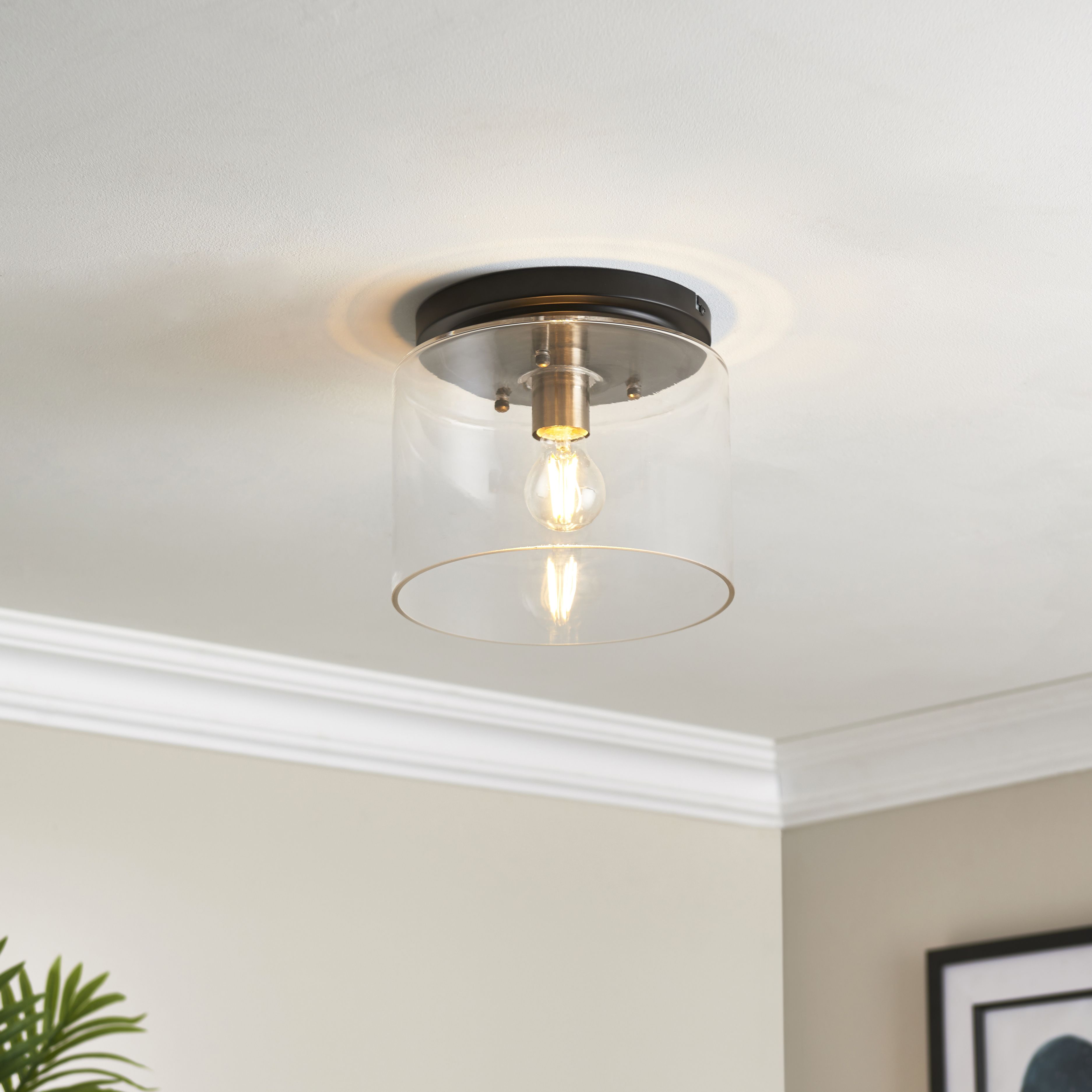 Edinburgh Matt Glass & steel Transparent Ceiling light | Tradepoint