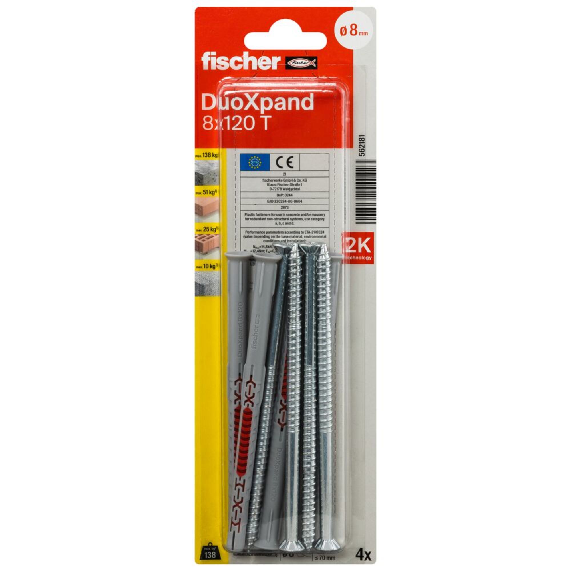 Fischer TX Countersunk Frame fixing (Dia)8mm (L)120mm, Pack of 4