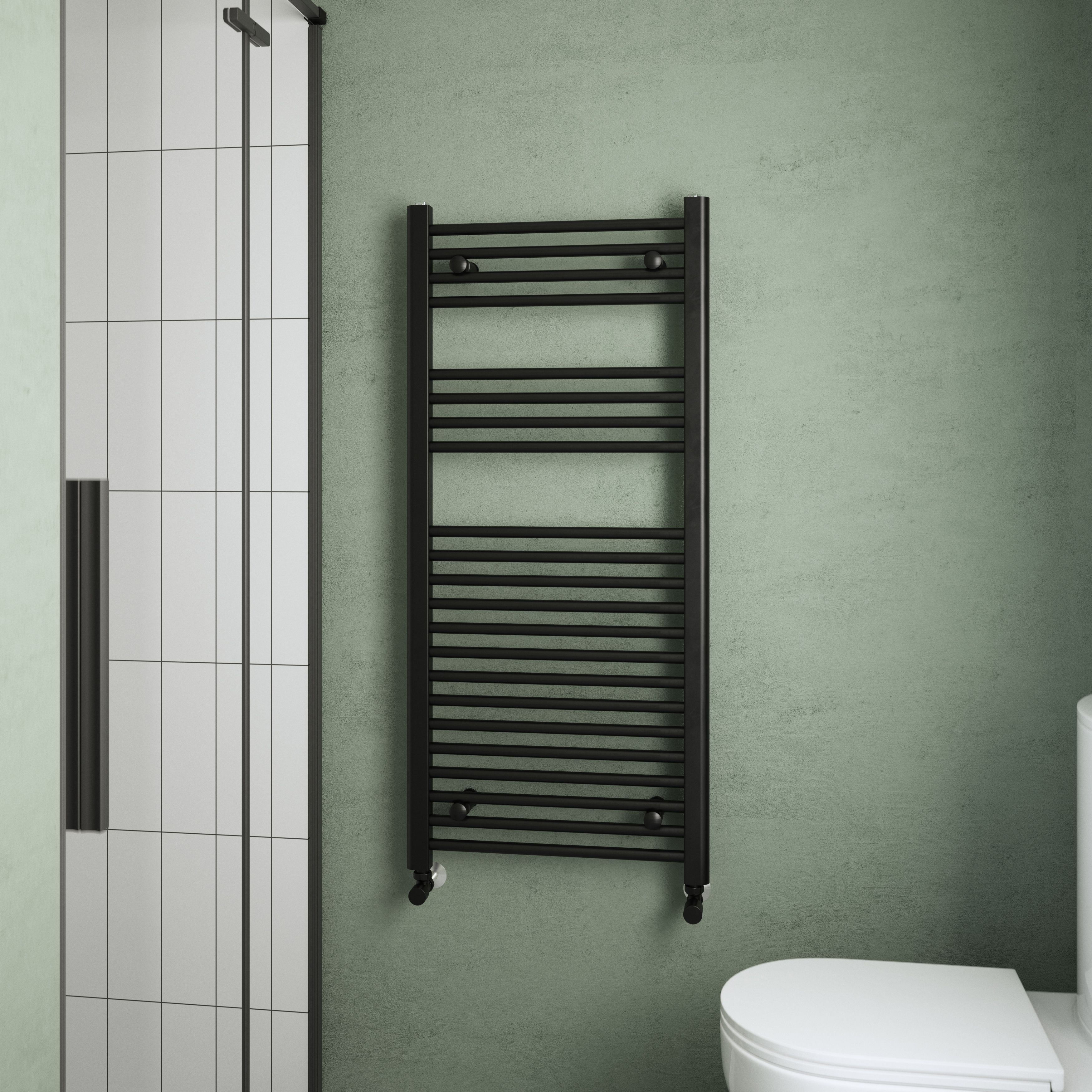 Flomasta Flat, Black Vertical Flat Towel radiator (W)500mm x (H)1100mm