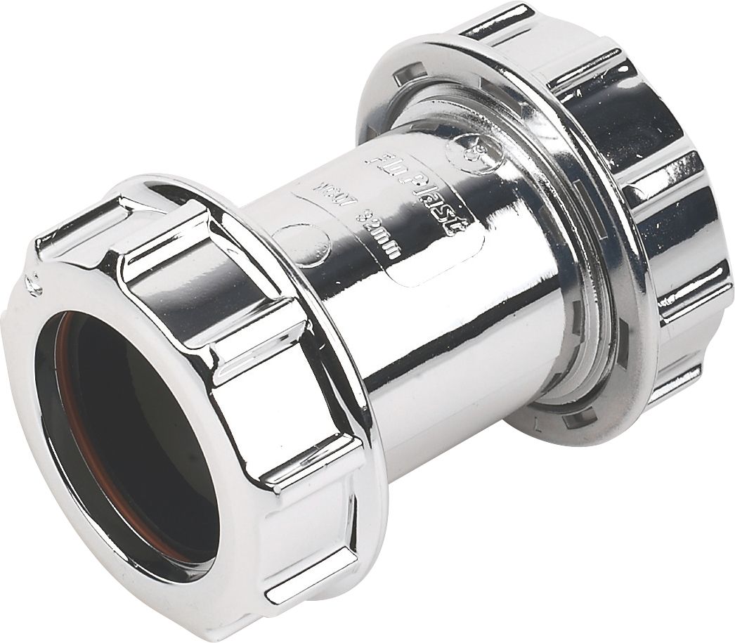 FloPlast Chrome effect Compression Waste pipe Coupler (Dia)32mm ...