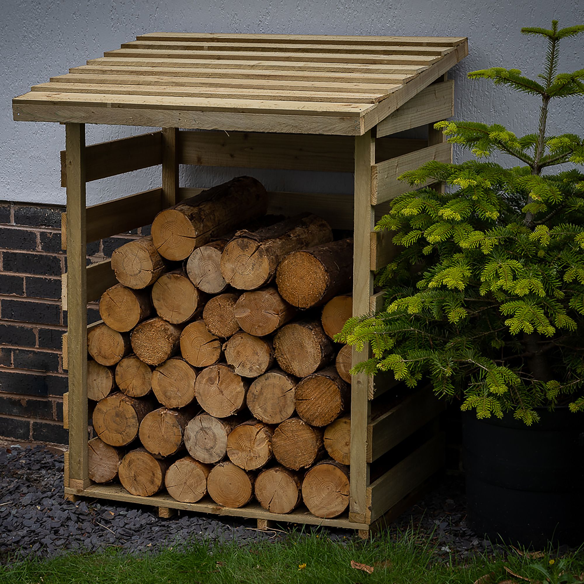 Forest Garden Compact Timber 3x3 ft Pent Log store | Tradepoint