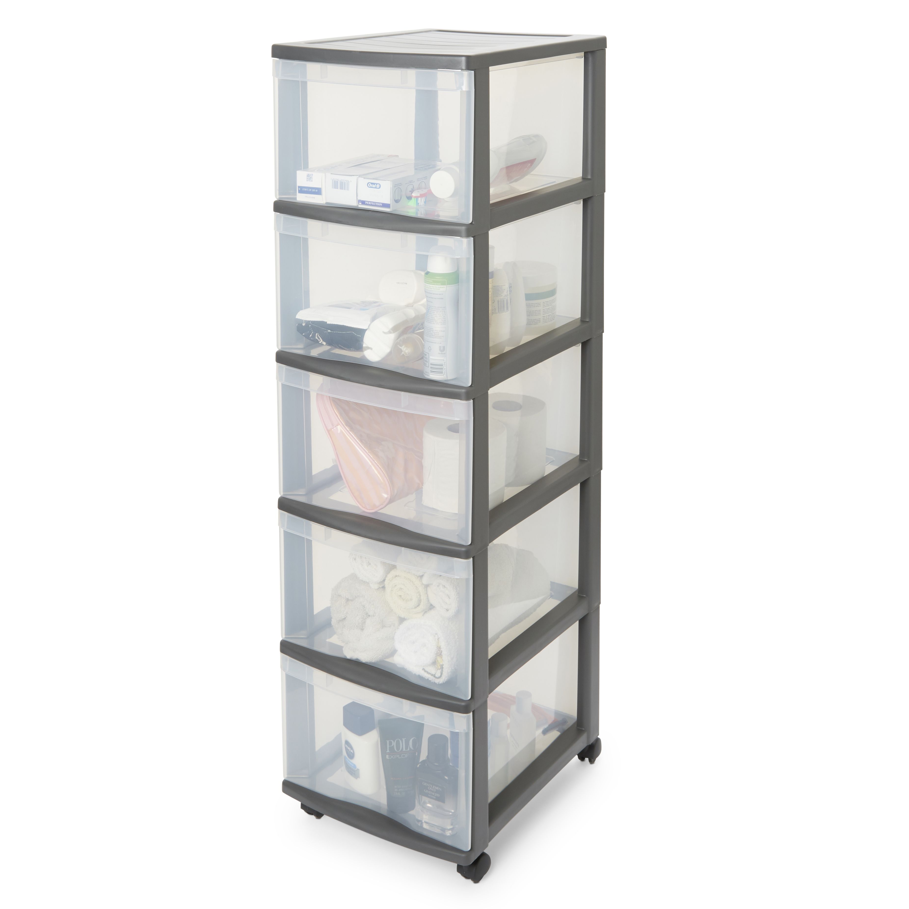 Form Kontor Clear & grey Non-stackable Plastic 5 drawer unit