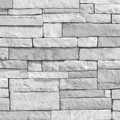 Fresco White Ledgestone Smooth Wallpaper | Tradepoint
