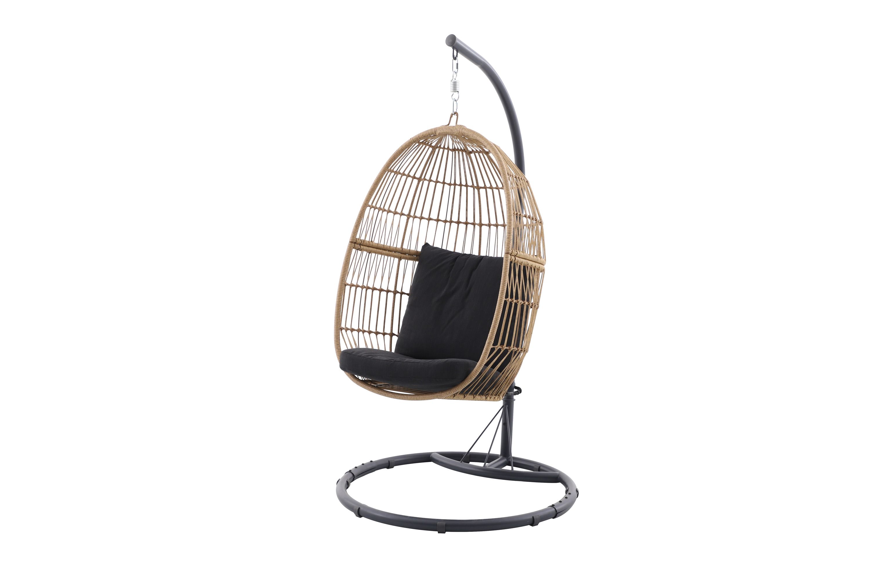 GoodHome Apolima Brown & ebony black Rattan effect Hanging egg chair