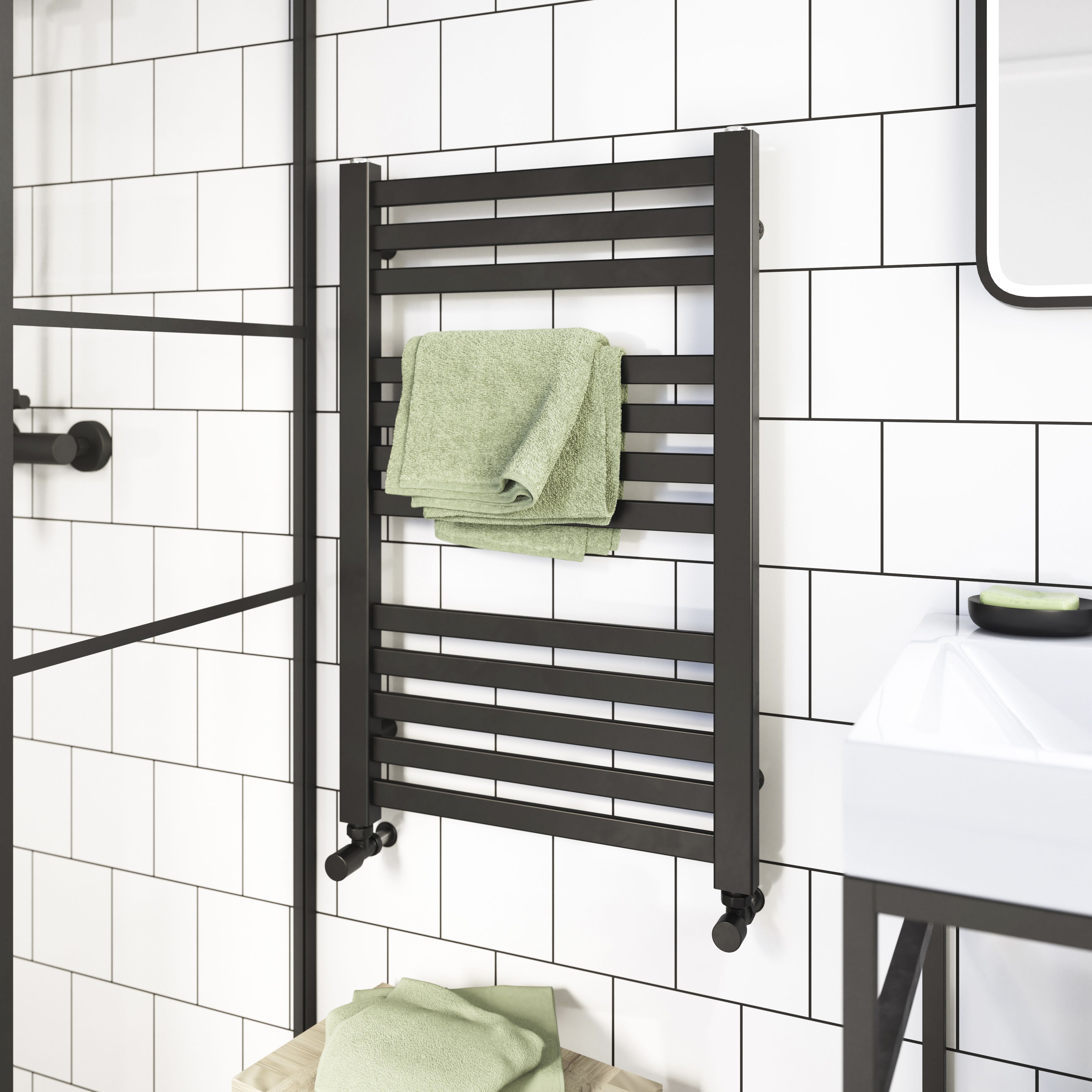 GoodHome Aspley, Anthracite Vertical Flat Towel radiator (W)480mm x (H ...