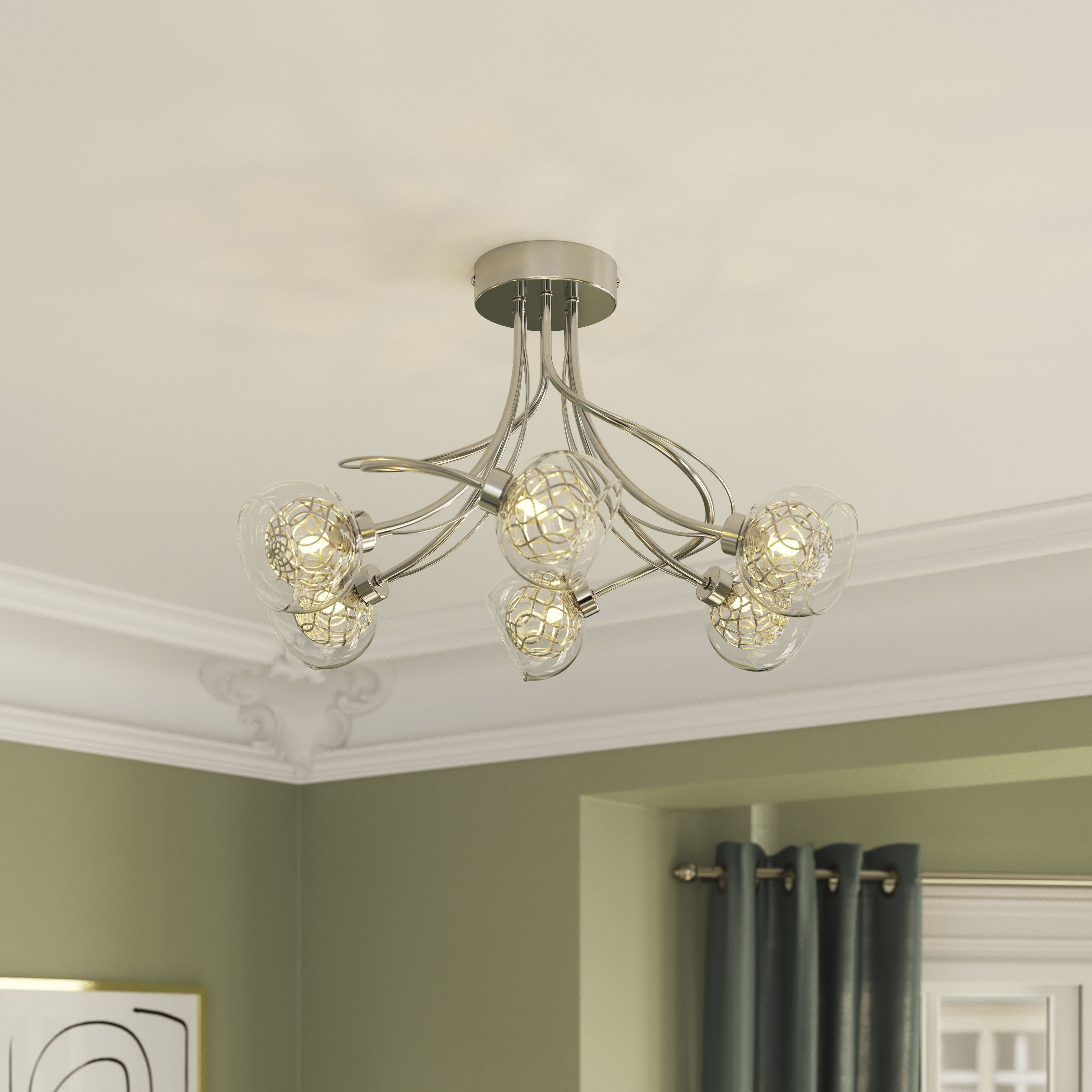GoodHome Carmenta Spiral Glass & metal Chrome effect 6 Lamp Ceiling light