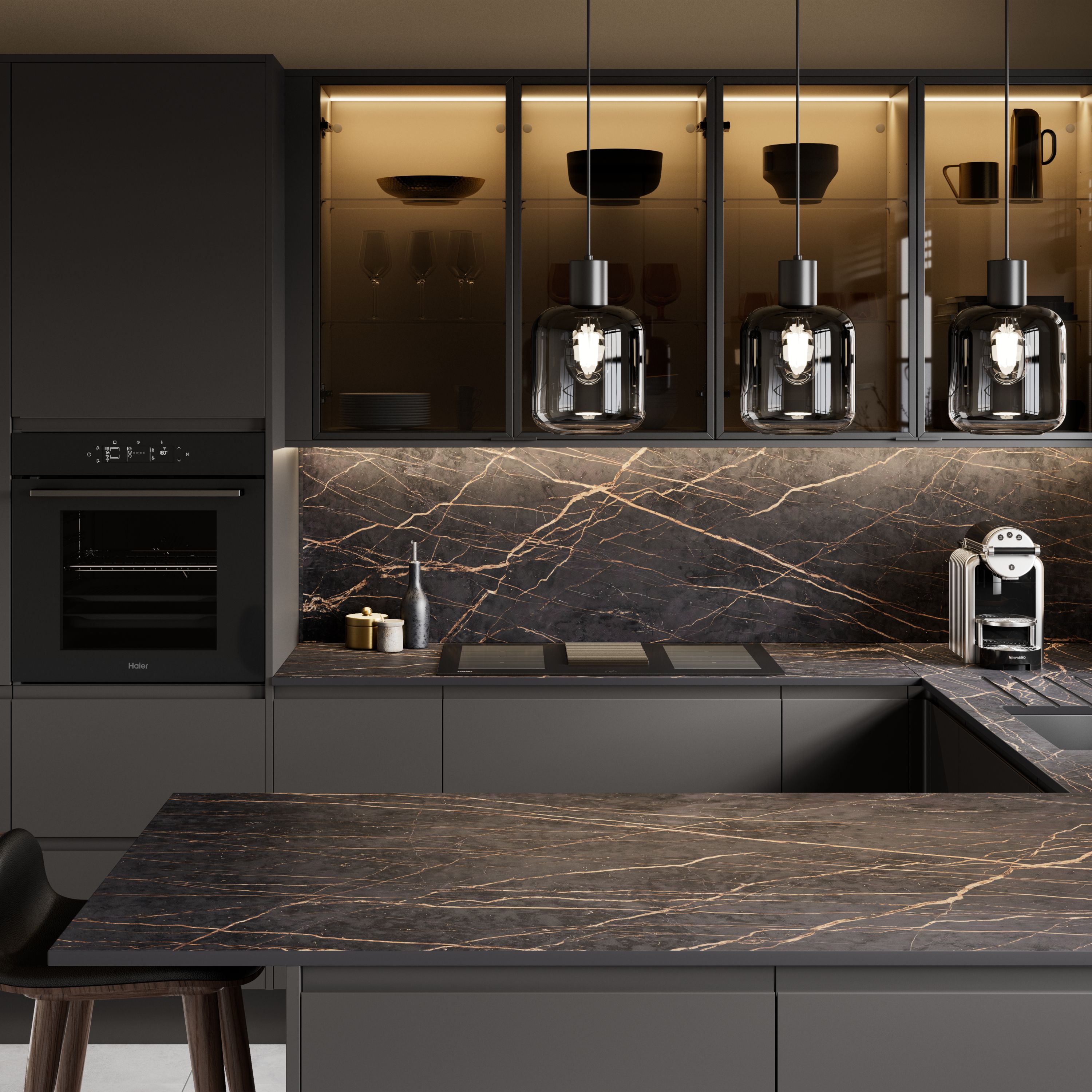 GoodHome Garcinia Matt carbon Standard Breakfast bar back panel (H ...