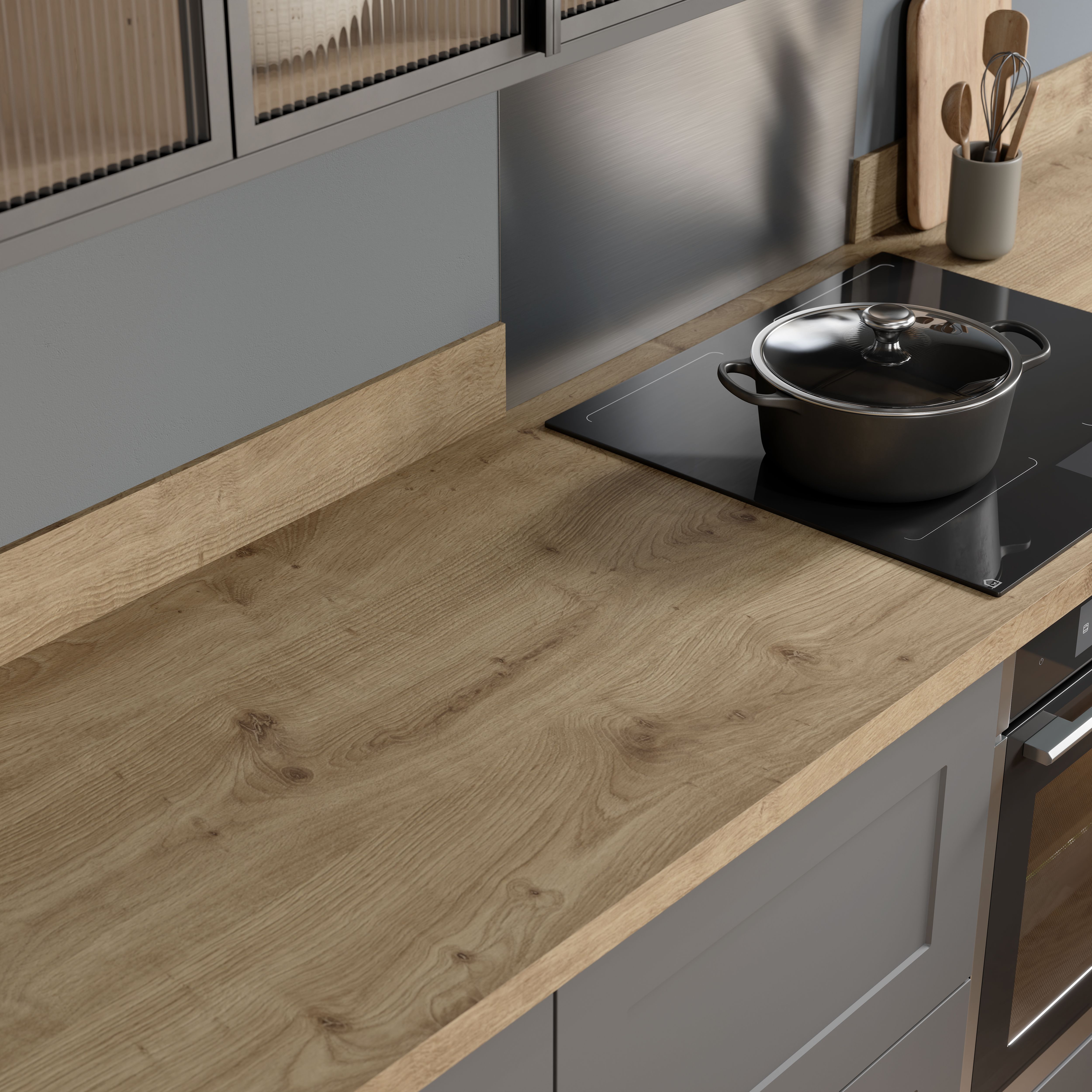 GoodHome Kala Oak effect Laminate Square edge Worktop, (L)3000mm (W ...