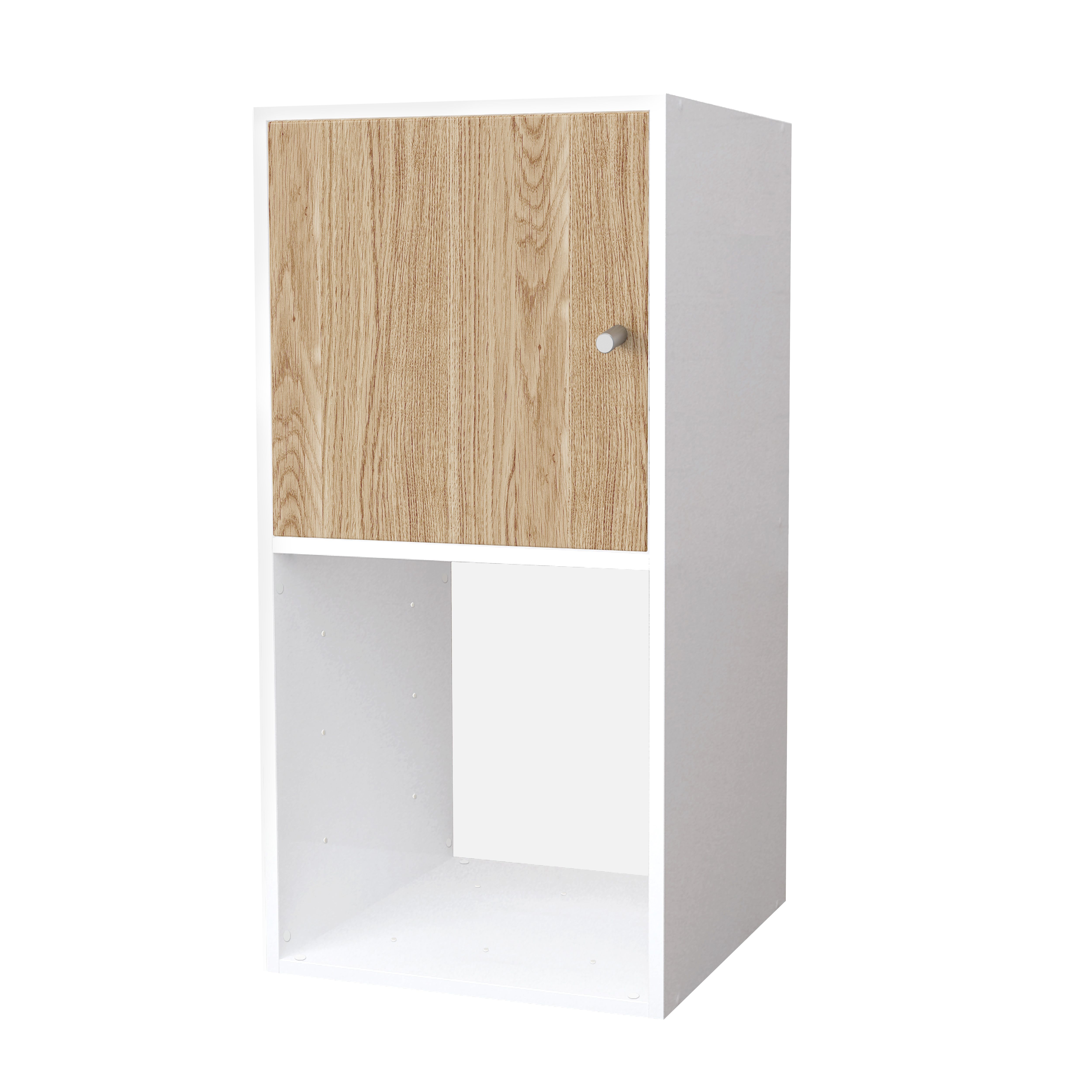 GoodHome Konnect White 1X2 Cube Storage unit kit with 1 oak effect door ...