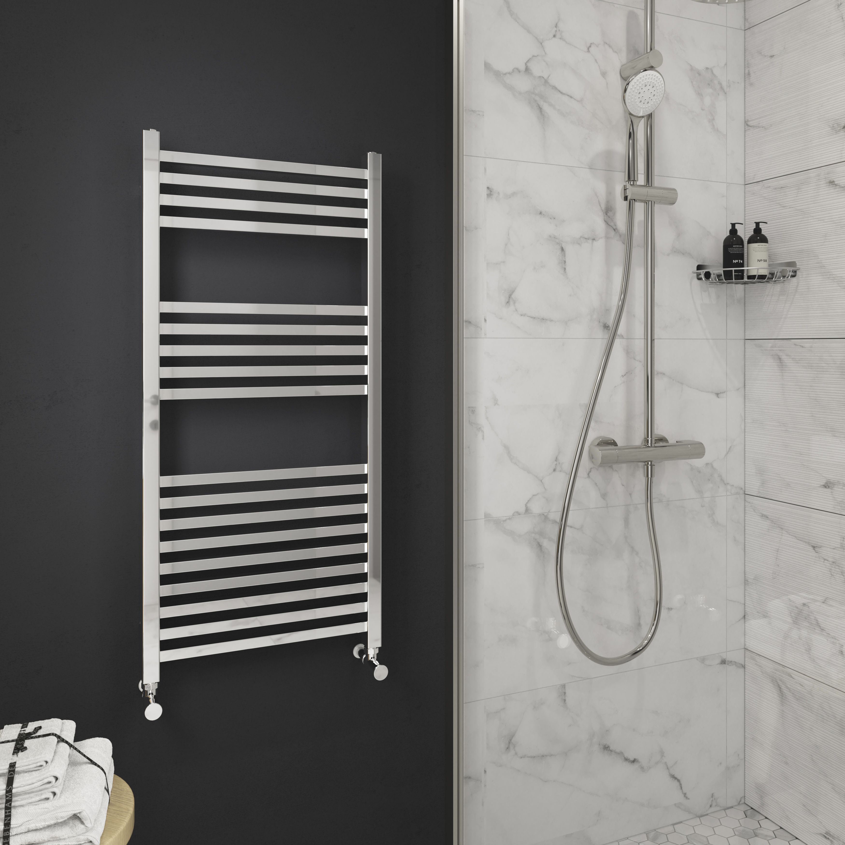 GoodHome Petworth Vertical Flat Towel radiator (W)450mm x (H)974mm