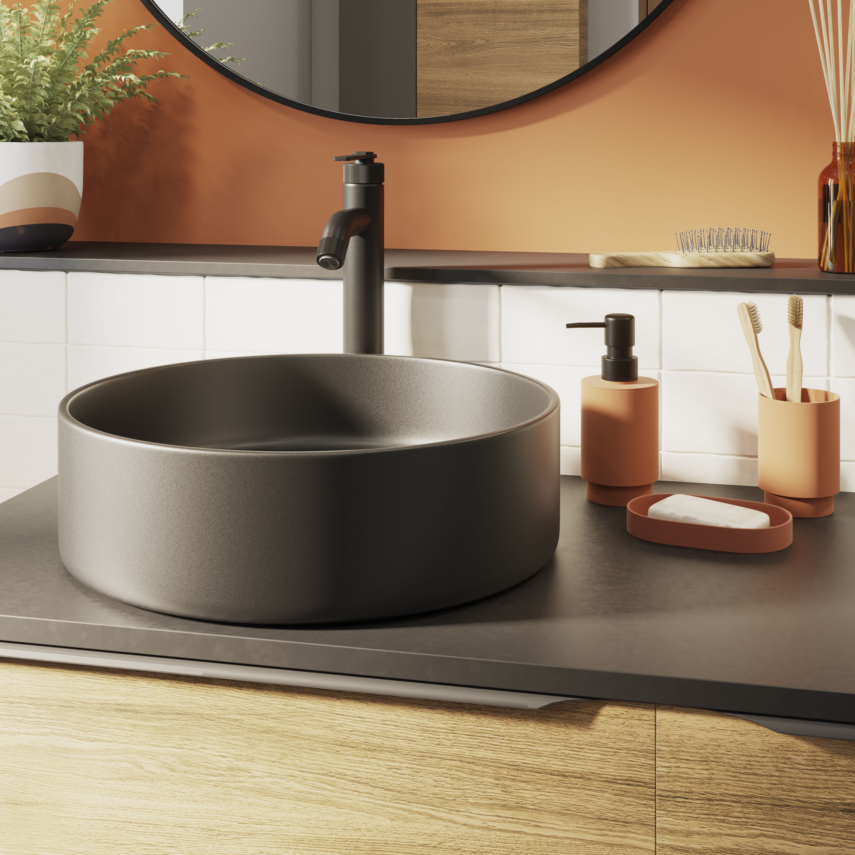 GoodHome Samal Matt Black Round Counter top Basin | Tradepoint