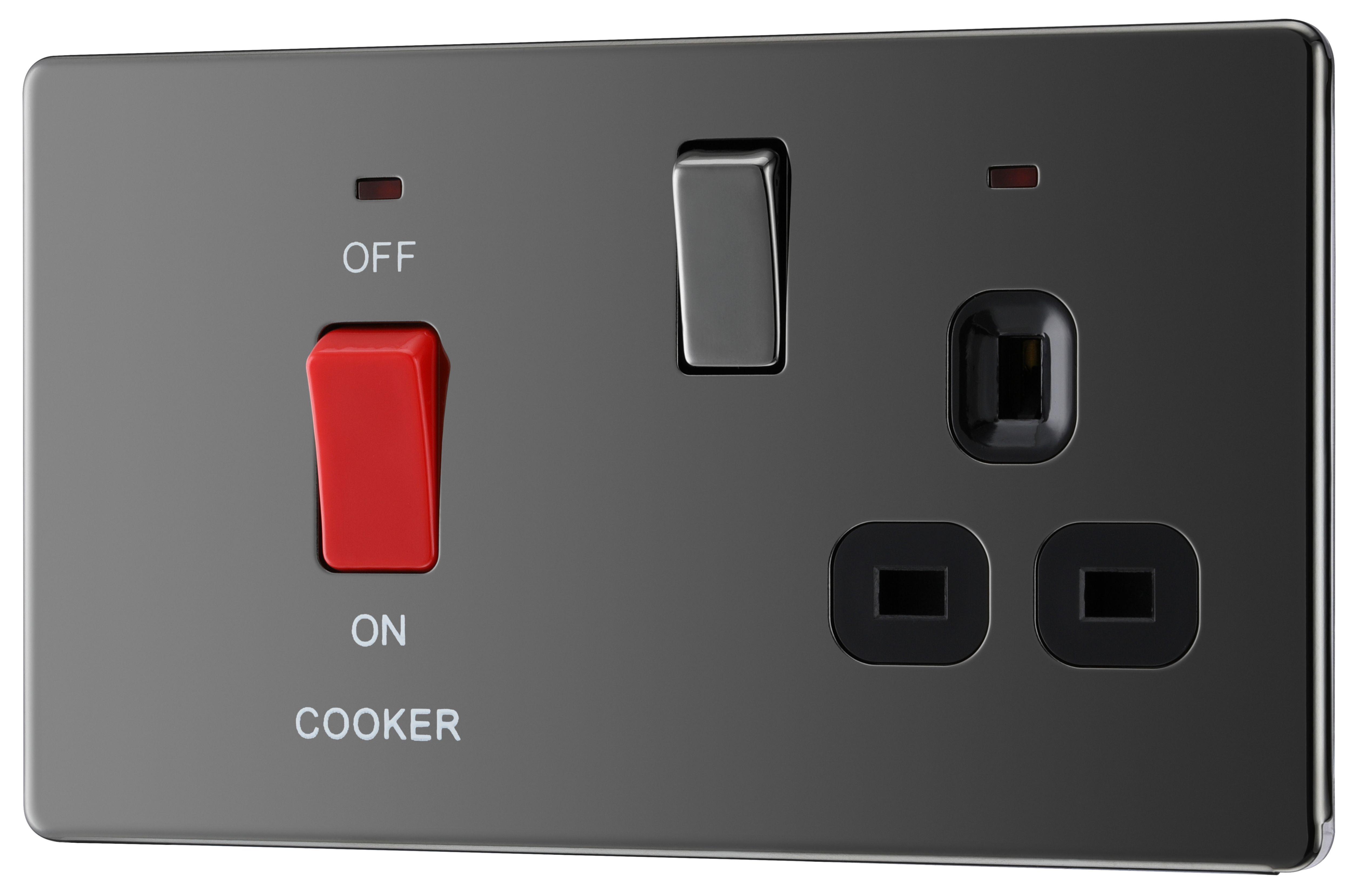 GoodHome Screwless Gloss Black Cooker switch & socket with neon ...