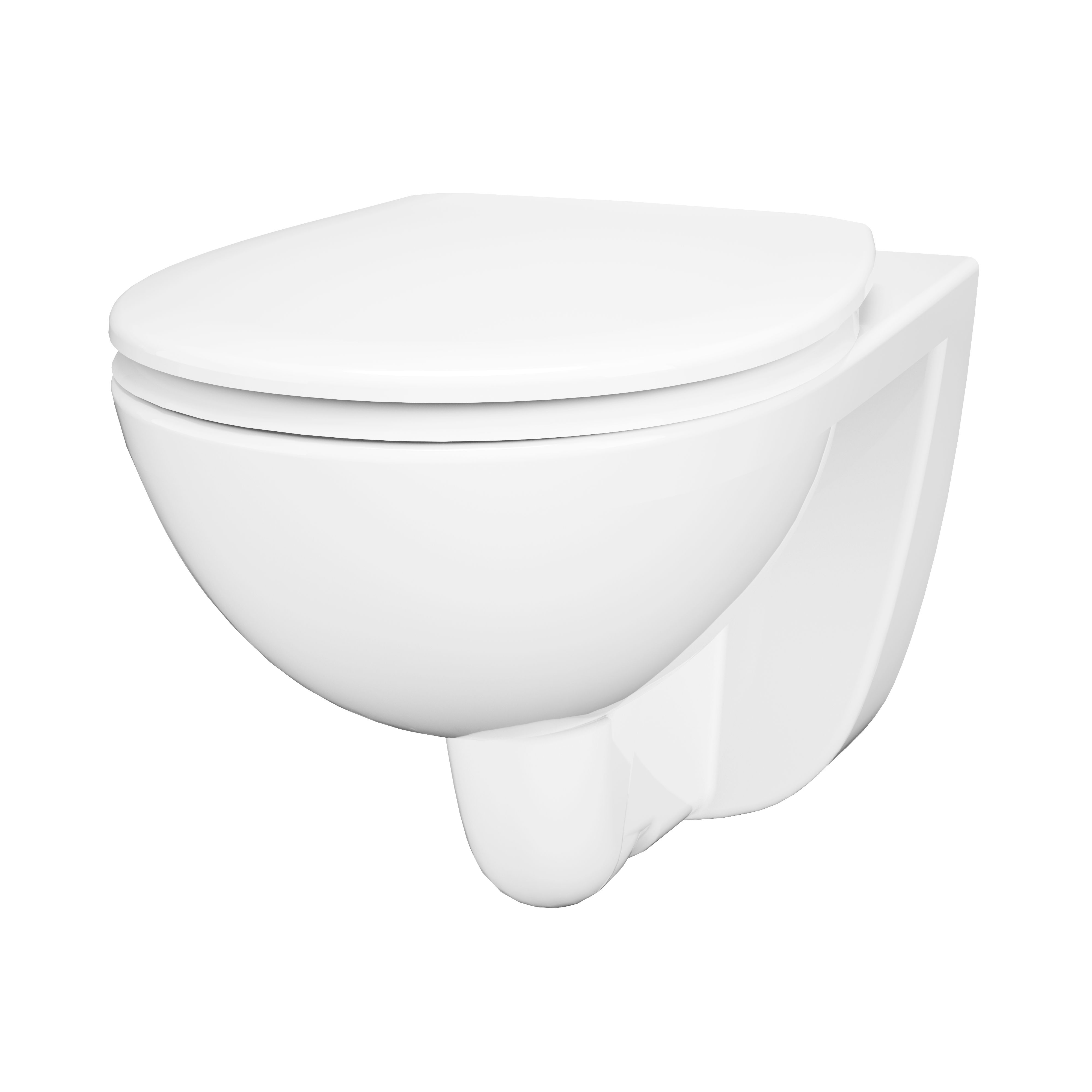 GoodHome Tasi White Rimless Wall hung Round Toilet pan with Soft close seat