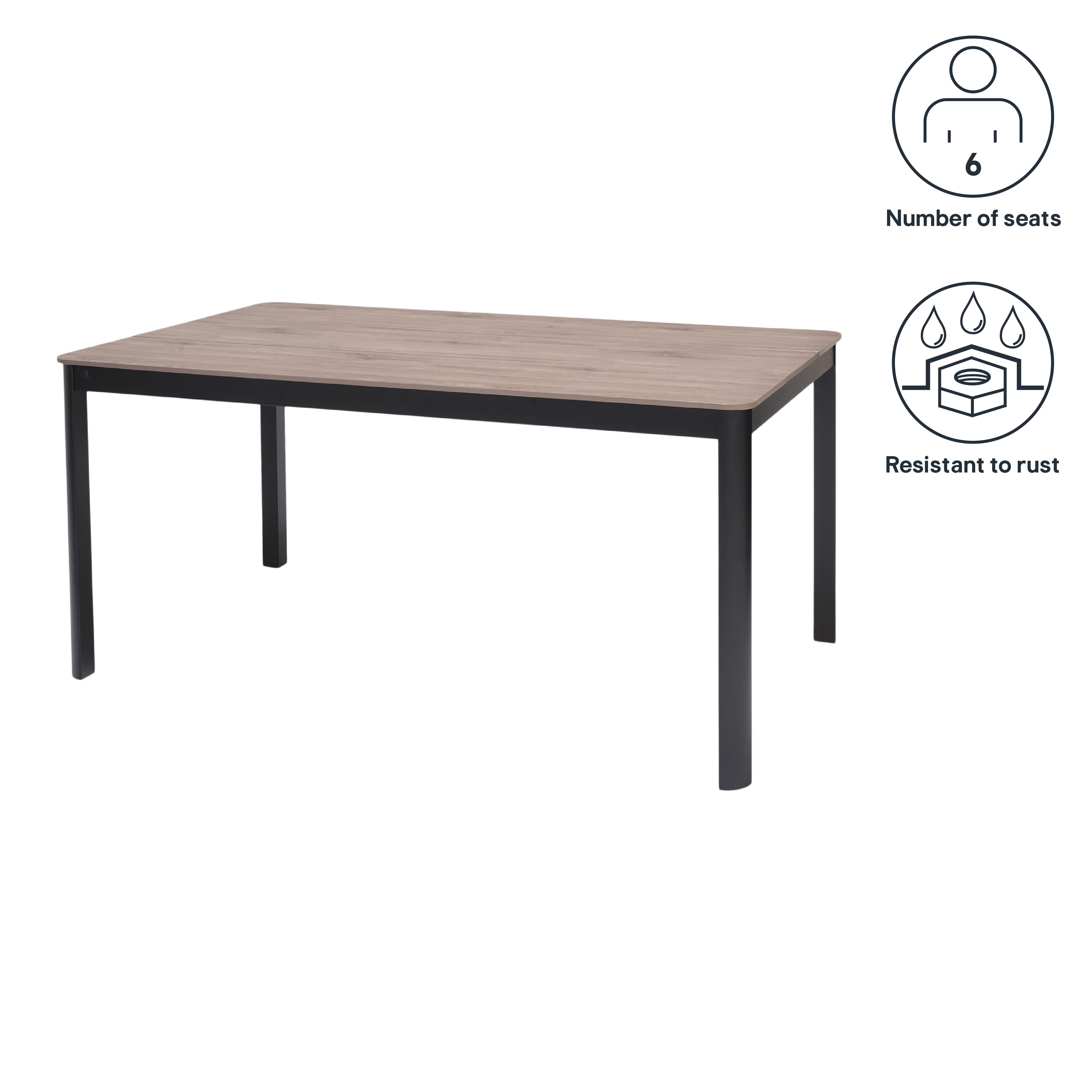 GoodHome Thilia Metal Black 6 seater Rectangular Dining table