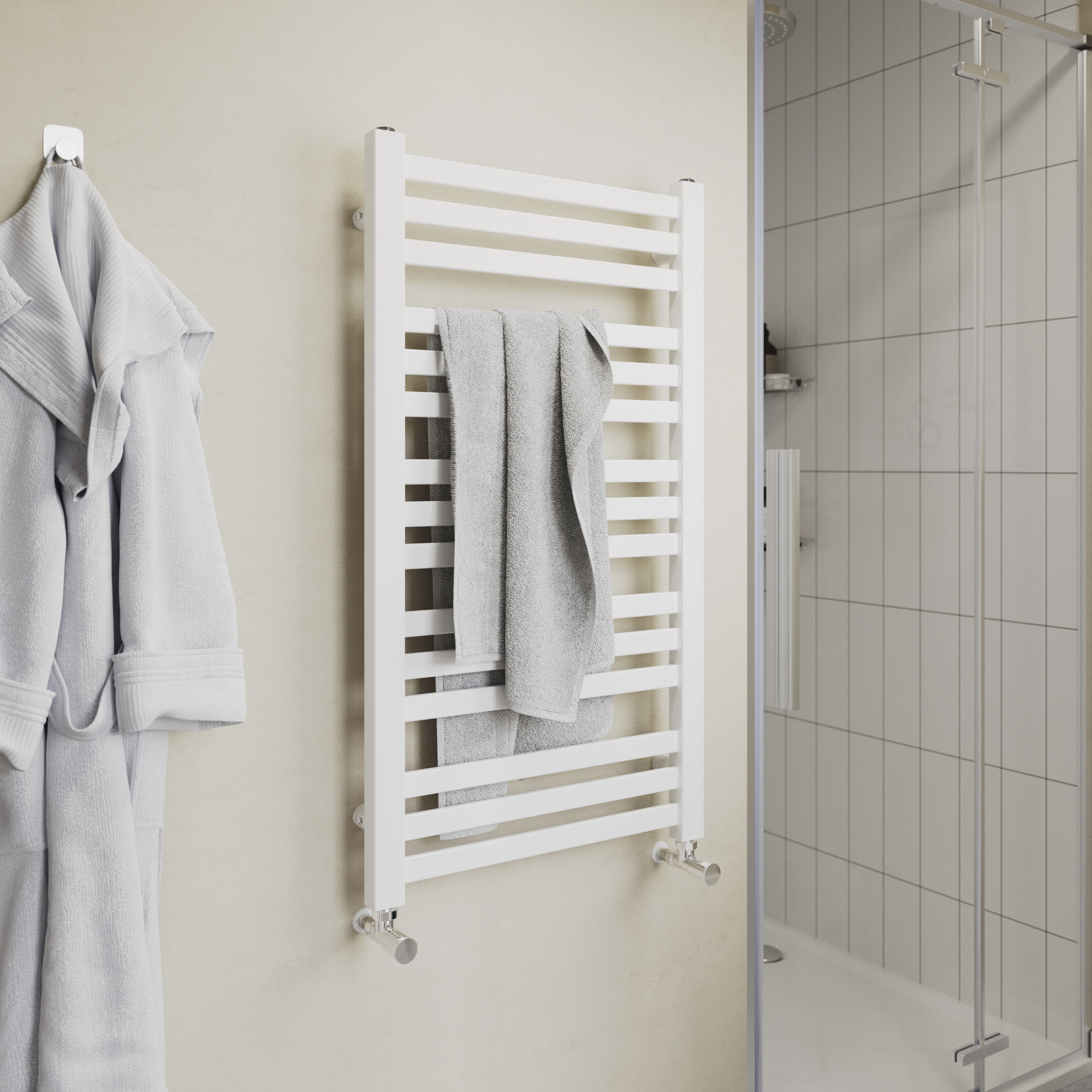 GoodHome Wolfsbane White 1344BTU Vertical Towel radiator (W)500mm x (H ...