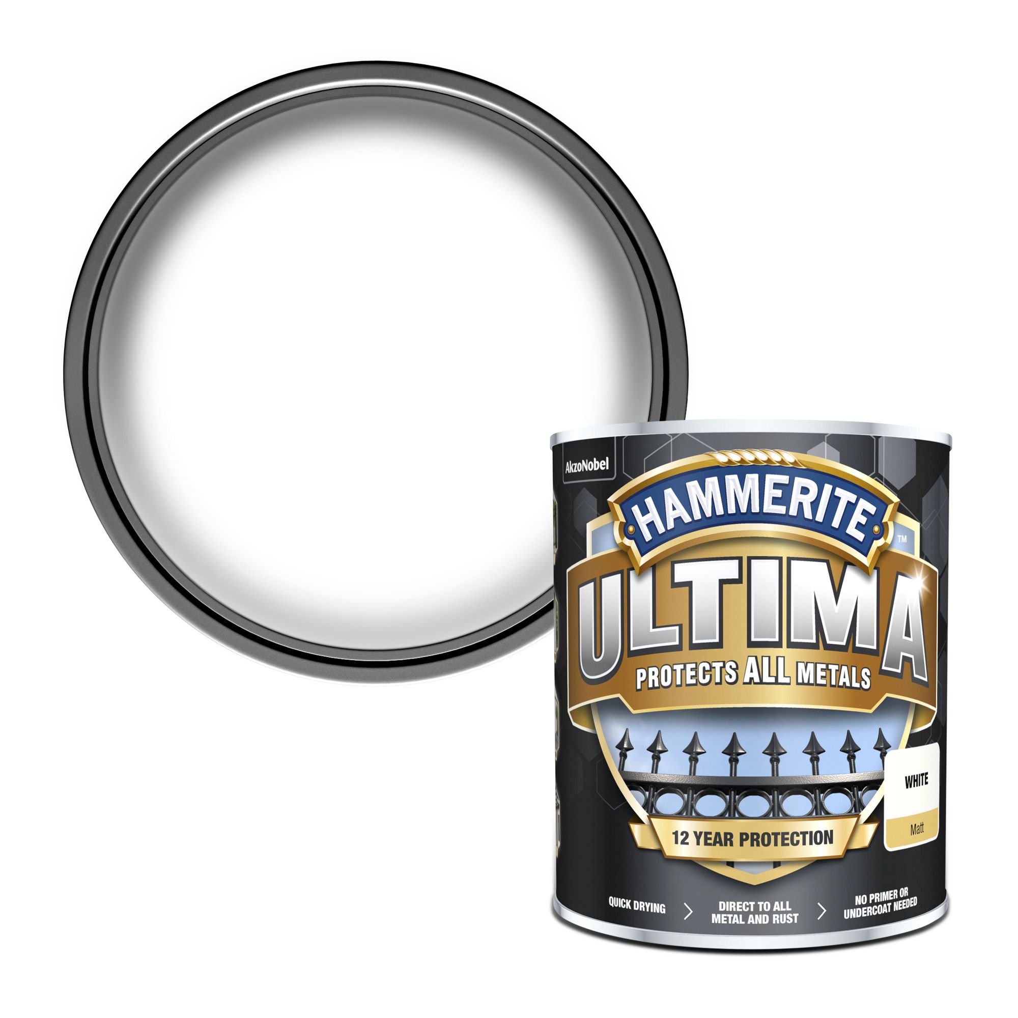 Hammerite Ultima White Matt Multi-surface Exterior Topcoat Metal paint ...