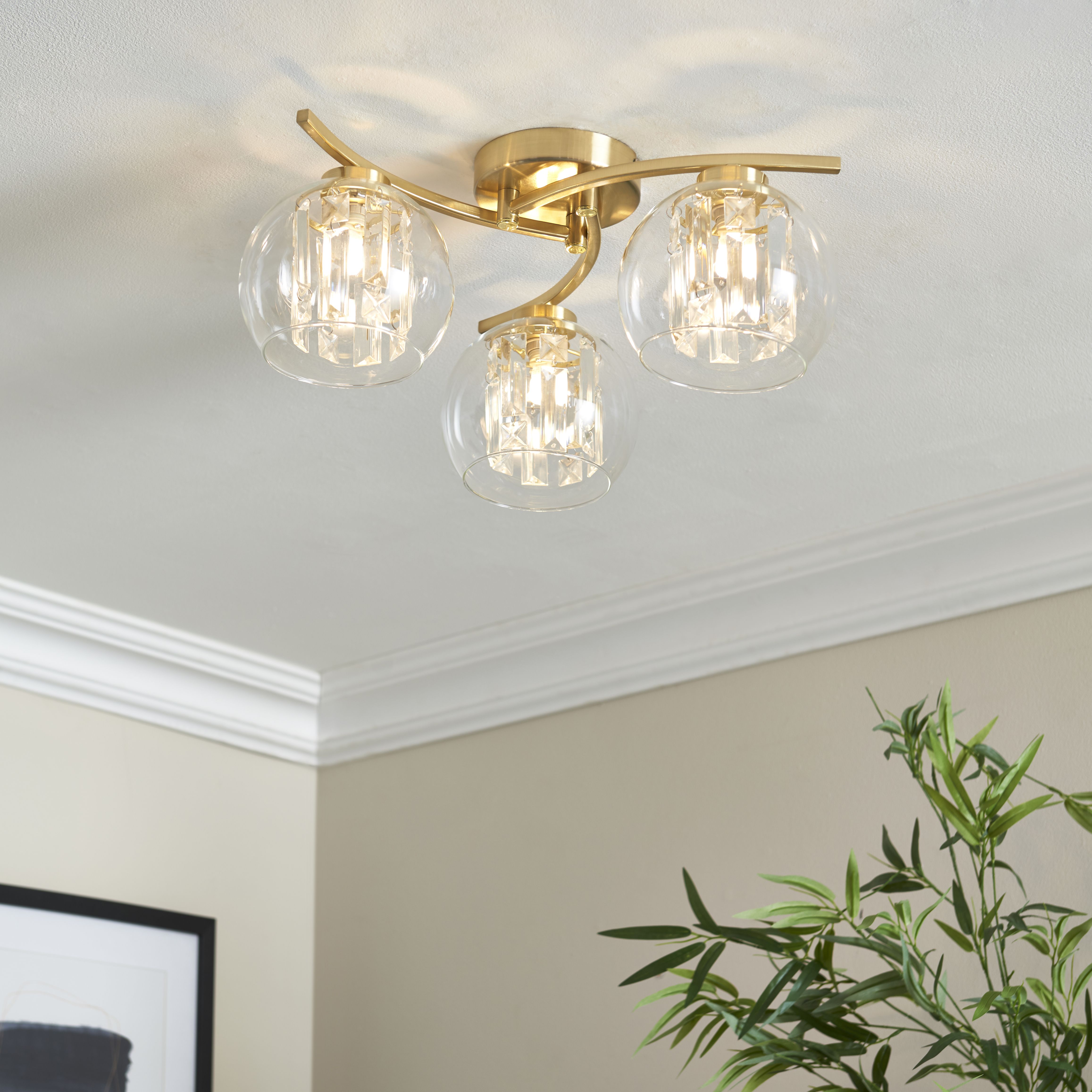 Harbour Studio Mallorie Glass & metal Gold 3 Lamp Ceiling light ...