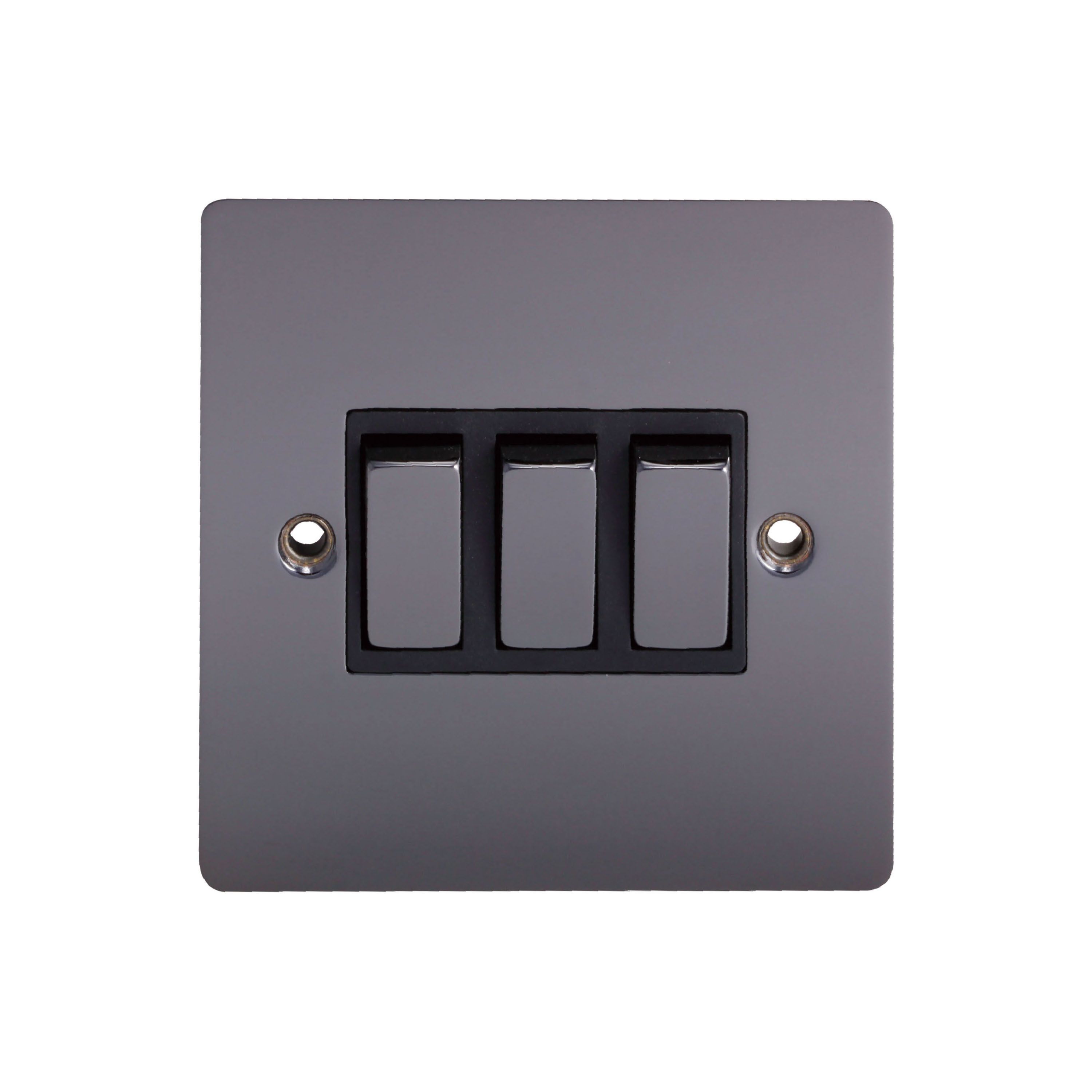 Holder Black Nickel 10A 2 way 3 gang Flat Light Switch | Tradepoint