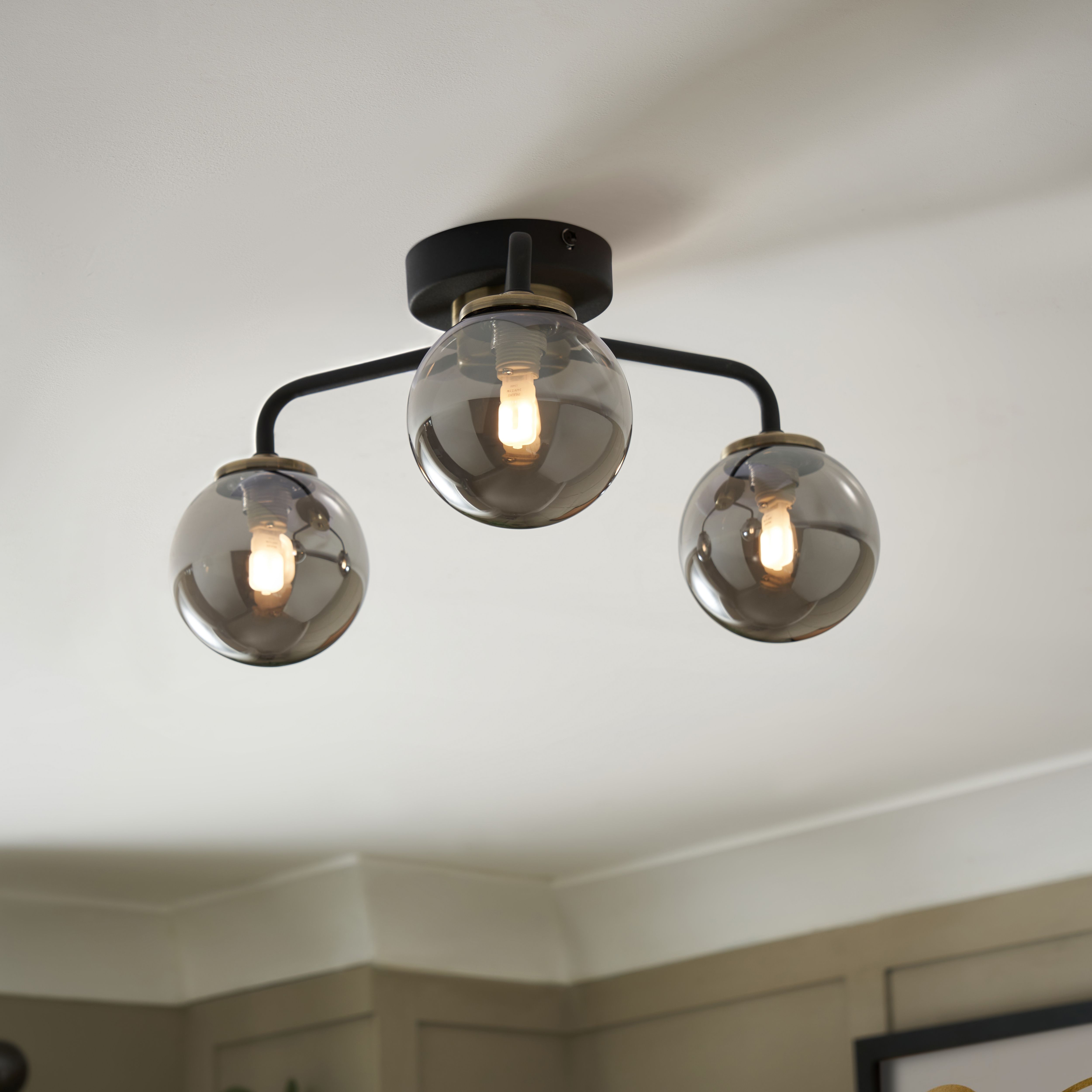 Inlight Agile Matt Glass & metal Black Antique brass & smoked glass ...