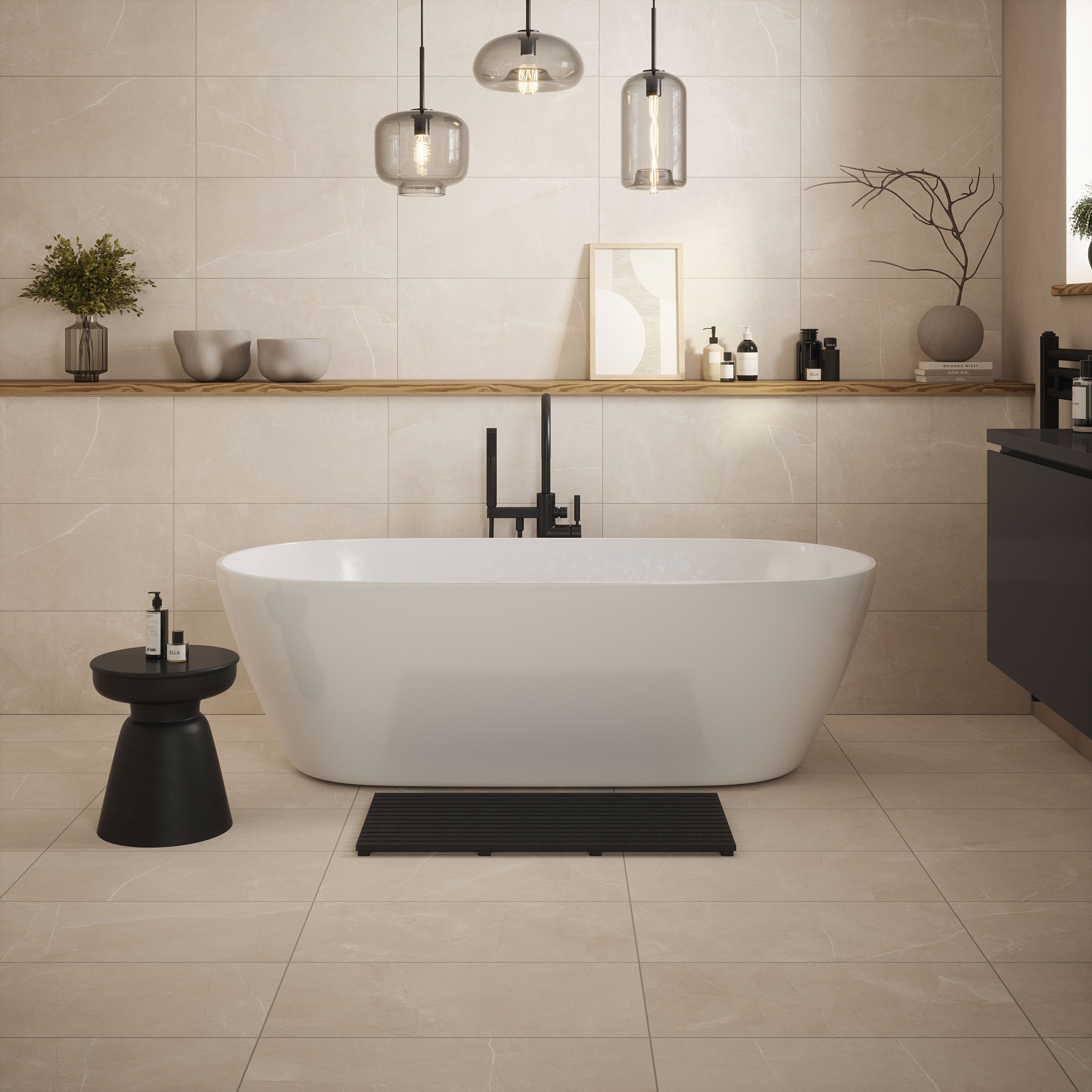 Johnson Tiles Auckland Frost Beige Matt Stone effect Ceramic Indoor ...
