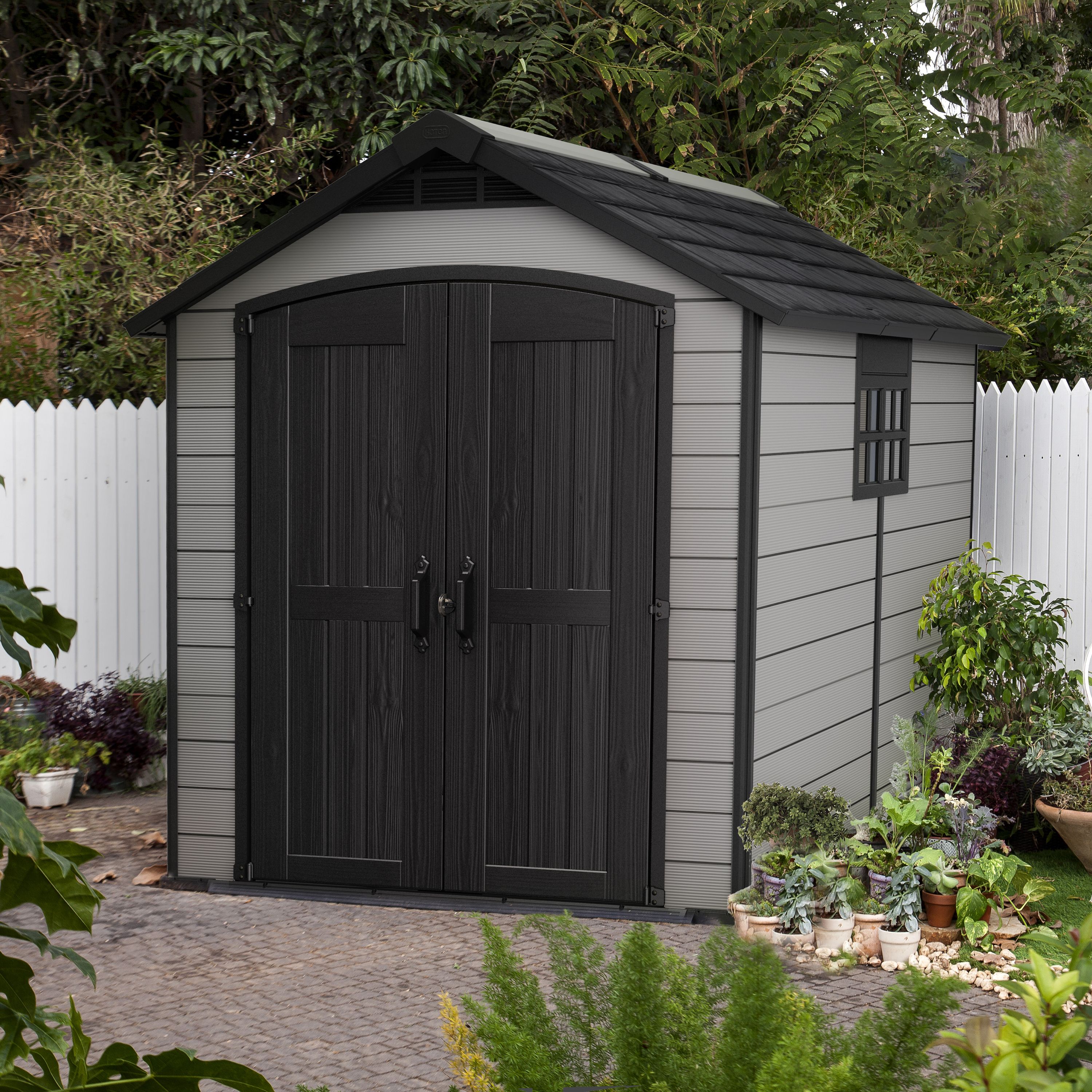 Keter Premier 9x7.5 ft Grey Plastic 2 door Shed with floor & 2 windows ...