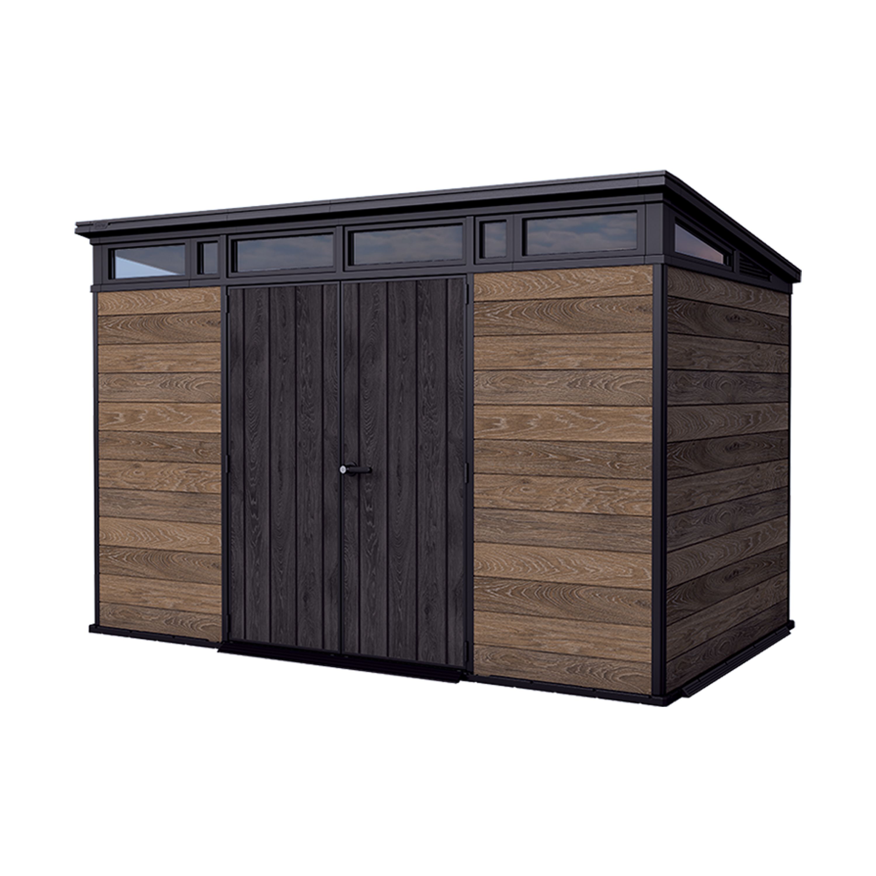 Keter Signature 7x11 ft Pent Walnut Plastic 2 door Shed with floor & 8 ...