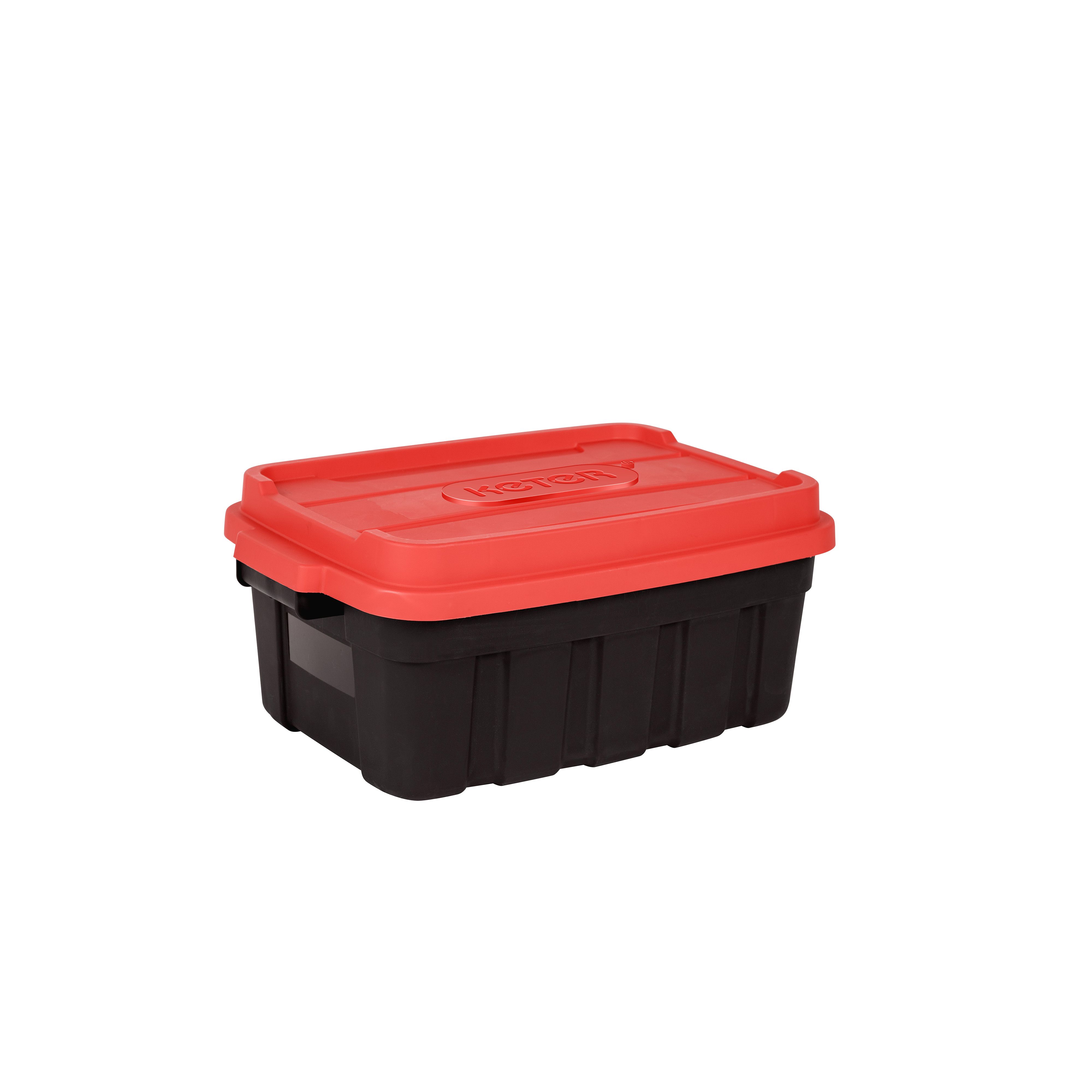 Keter Tuff Tote Black & Red 37L Medium Stackable Storage box with Lid ...