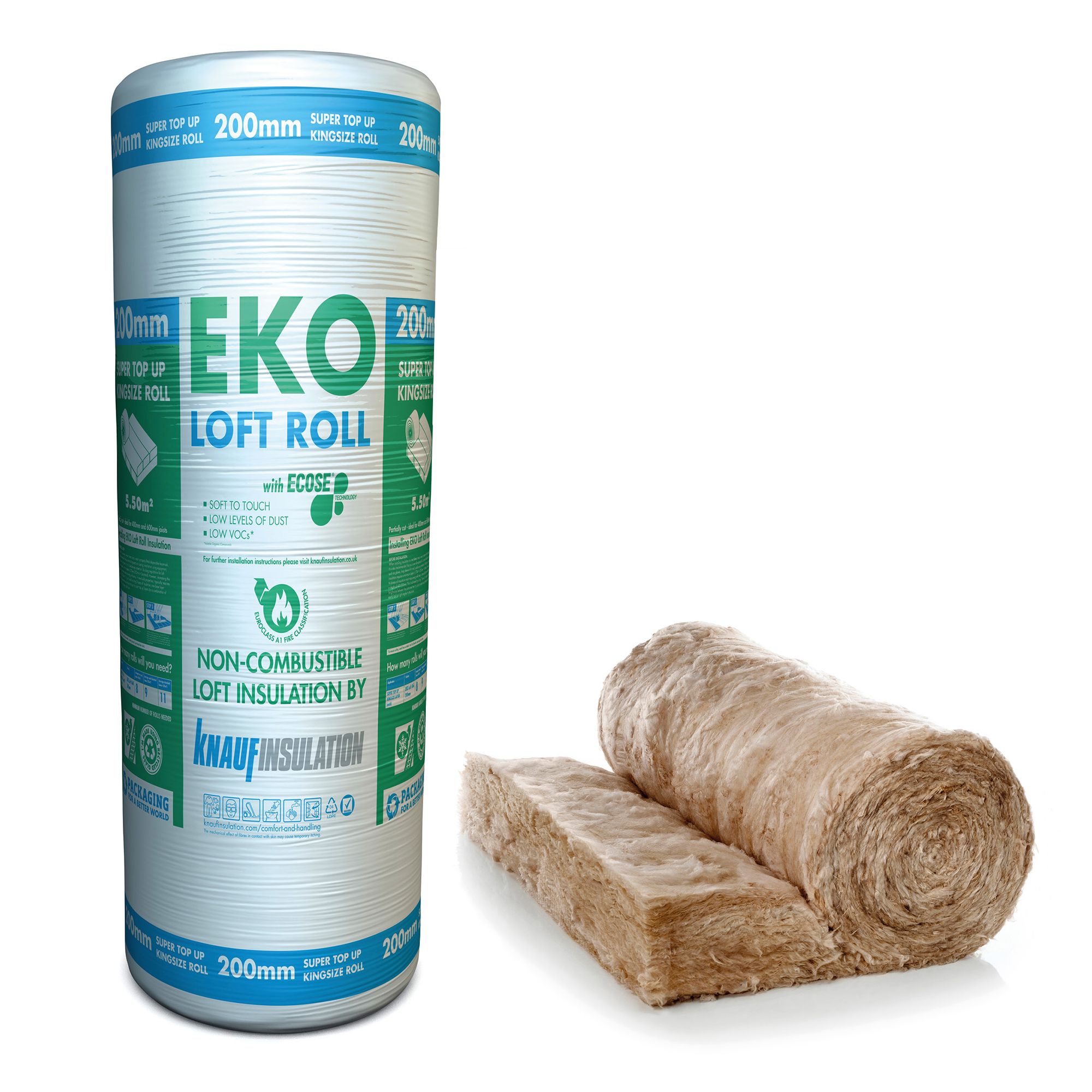 Knauf Eko Roll Loft insulation roll, (L)4.83m (W)1.14m (T)200mm ...