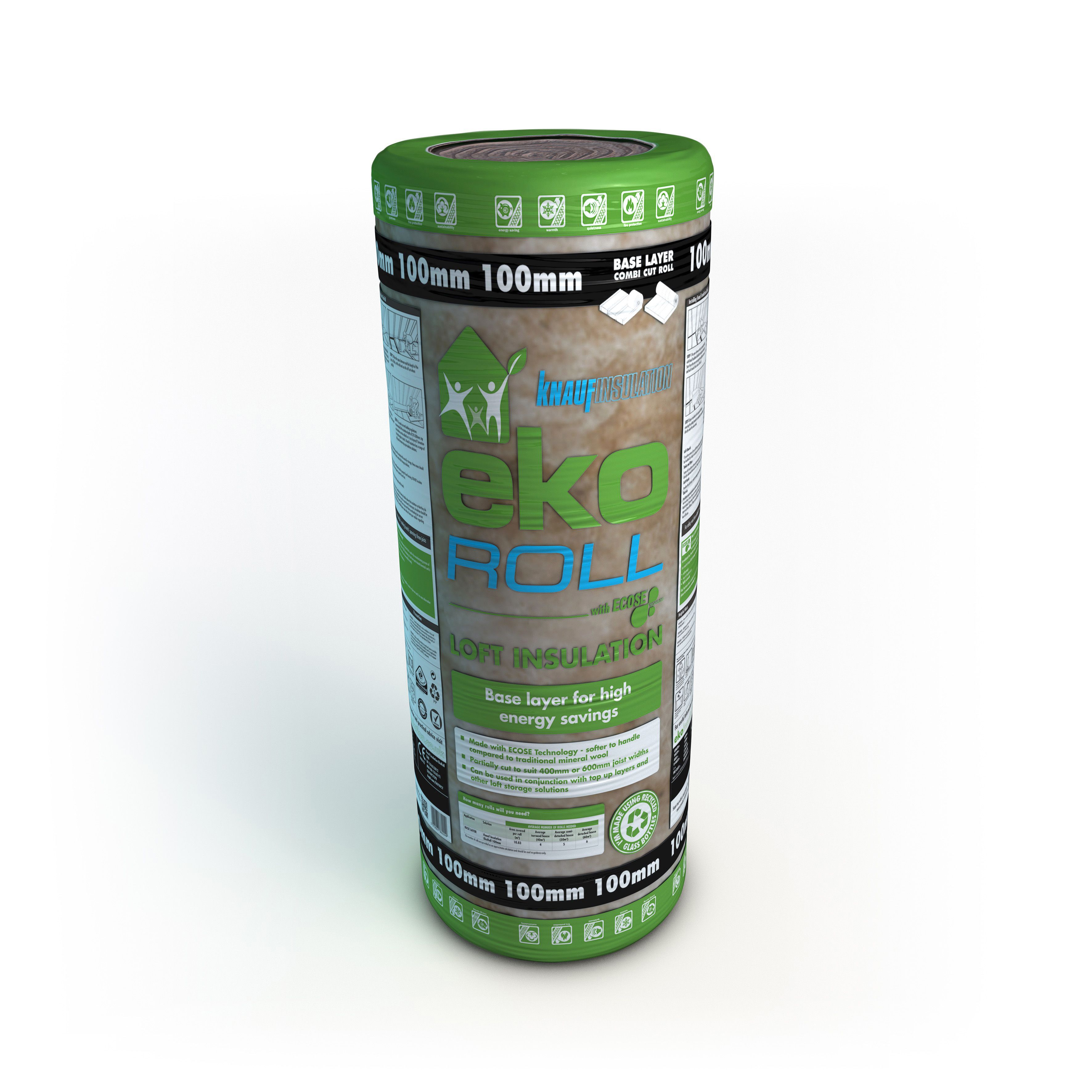 Knauf Eko Roll Loft insulation roll, (L)7.28m (W)1.14m (T)100mm ...