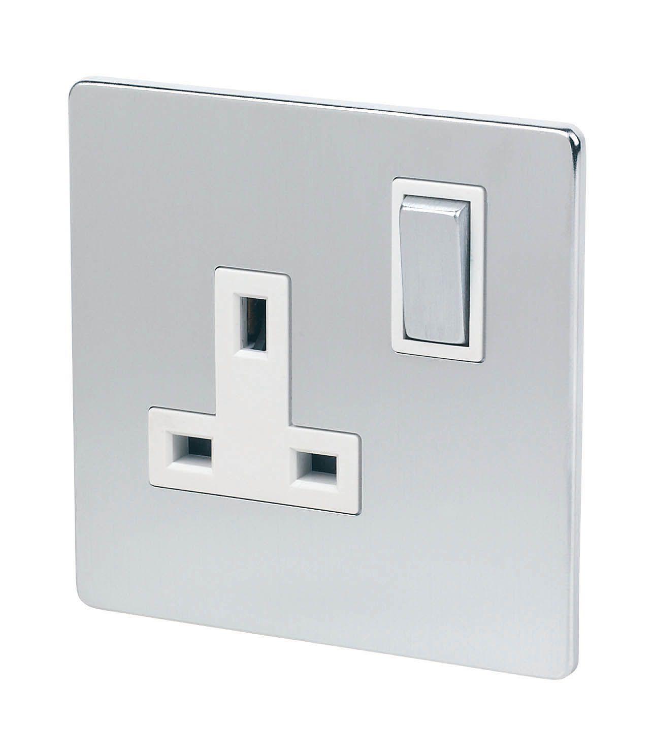 LAP Chrome 13A Screwless Socket with White inserts | Tradepoint