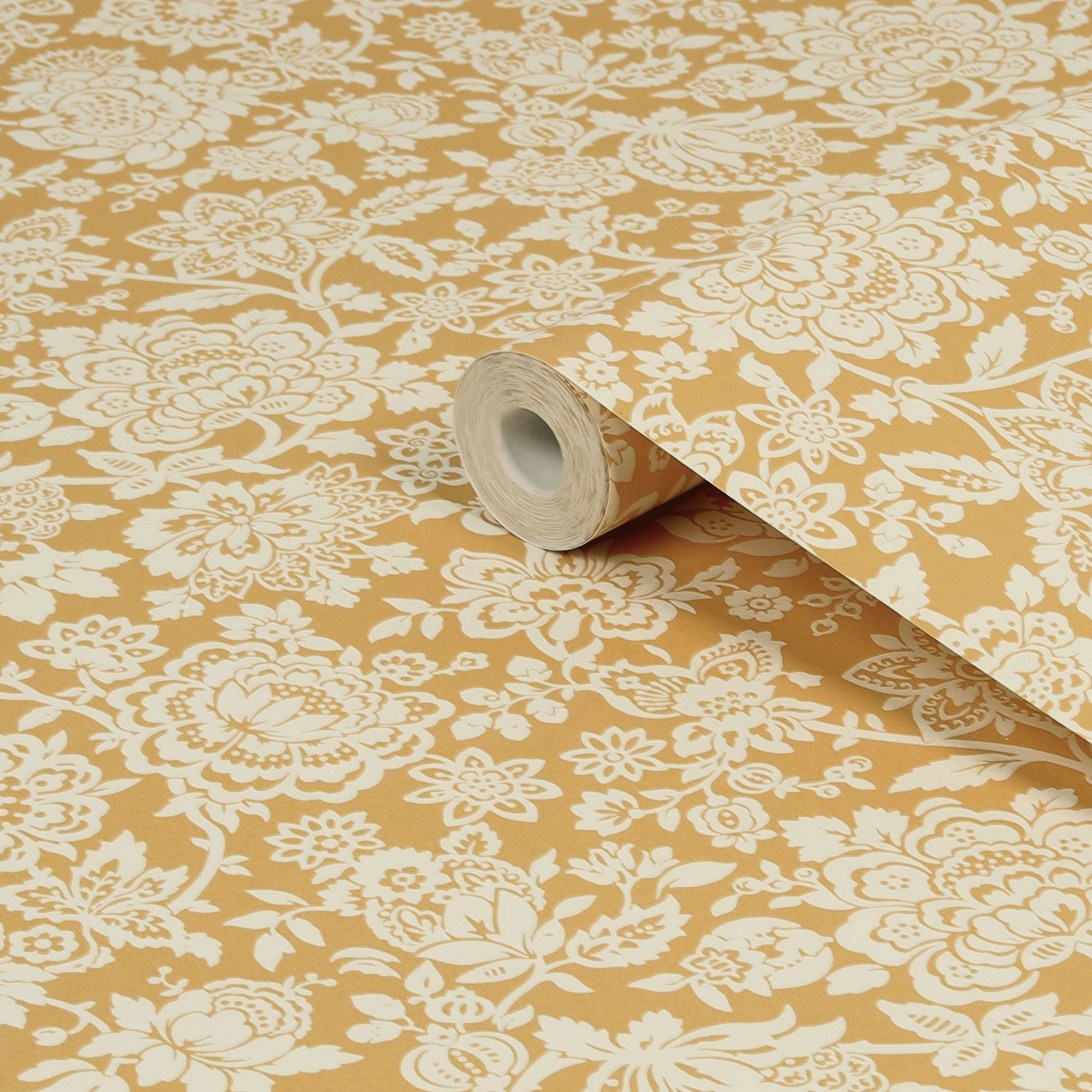 Laura Ashley Midnight Palace Trailing Laurissa Pale Ochre Yellow Smooth Wallpaper | Tradepoint