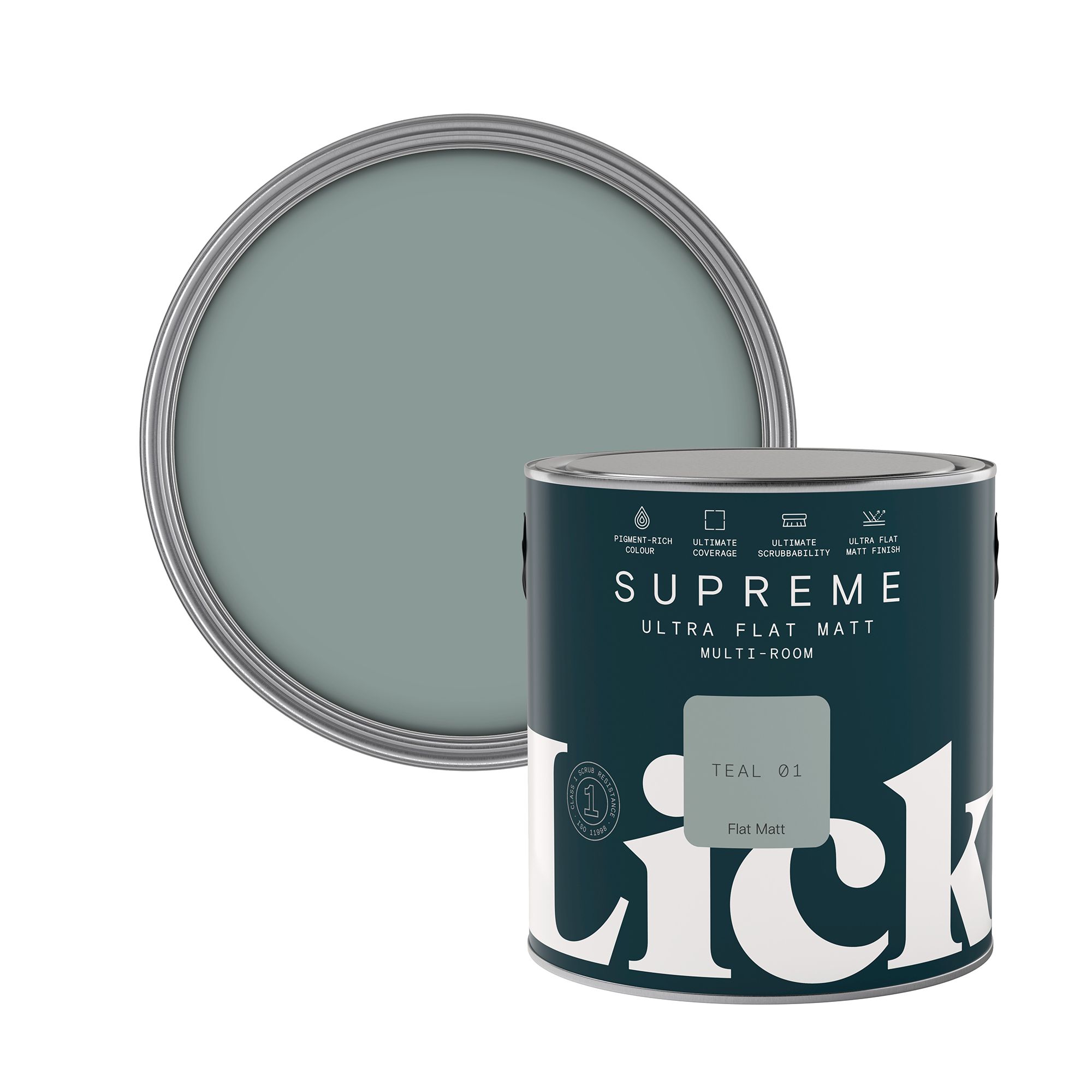 Lick Supreme Teal 01 Flat matt Multi-surface Emulsion paint, 2.5L