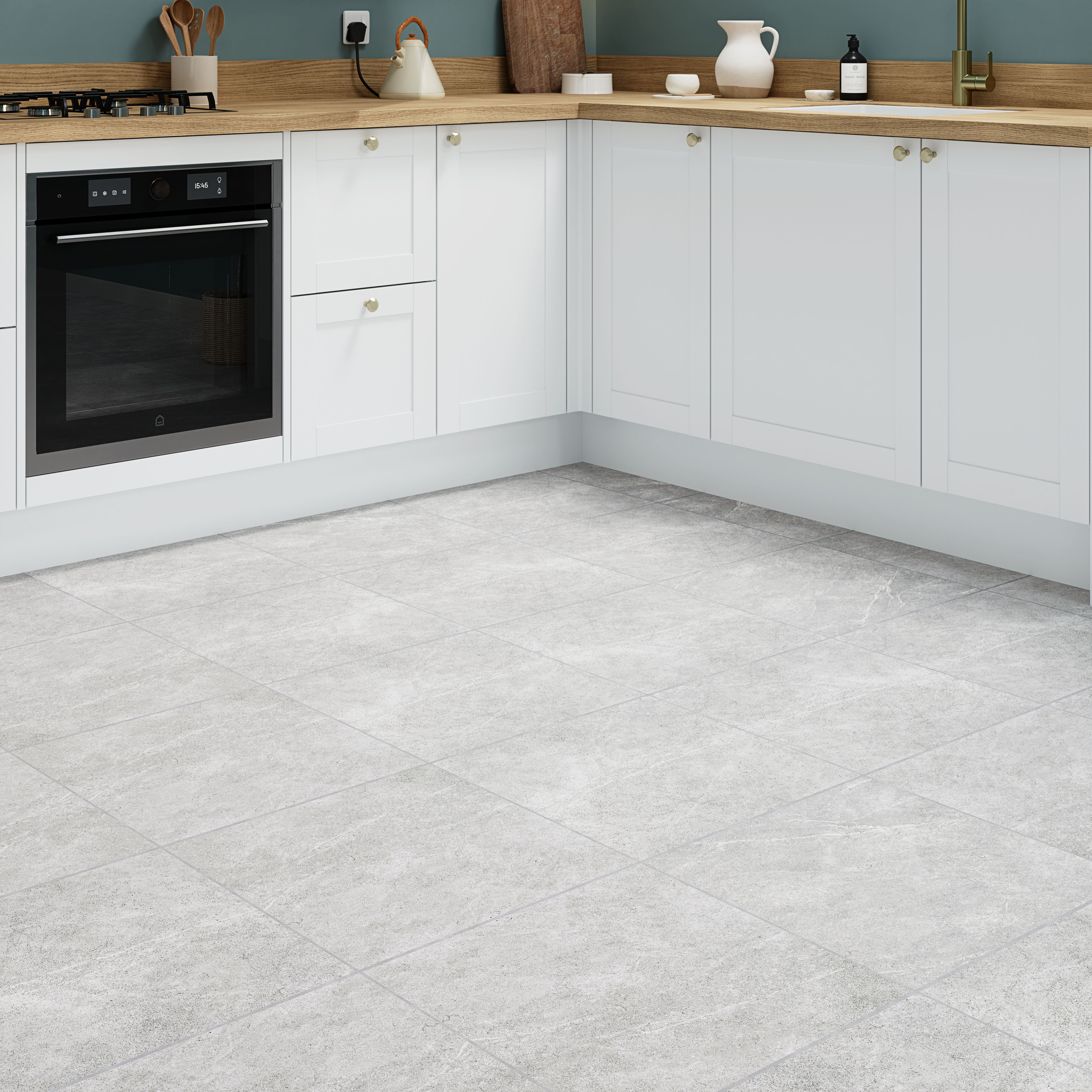 Limo Grey Matt Stone effect Ceramic Indoor Wall & floor Tile Sample