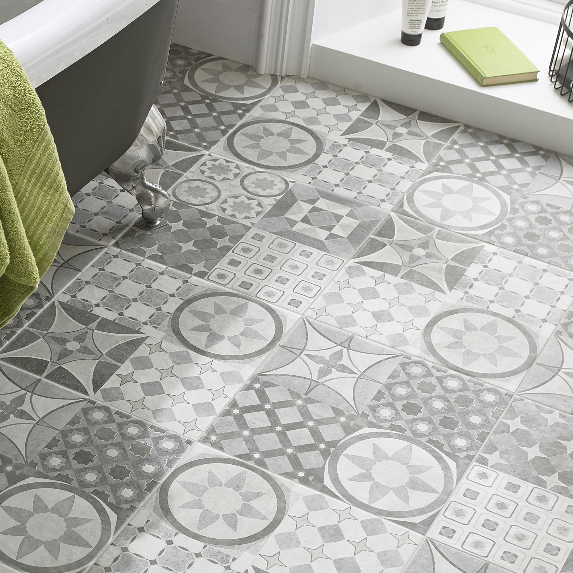 Lofthouse Grey Matt Plain patchwork Stone effect Ceramic Indoor Wall ...