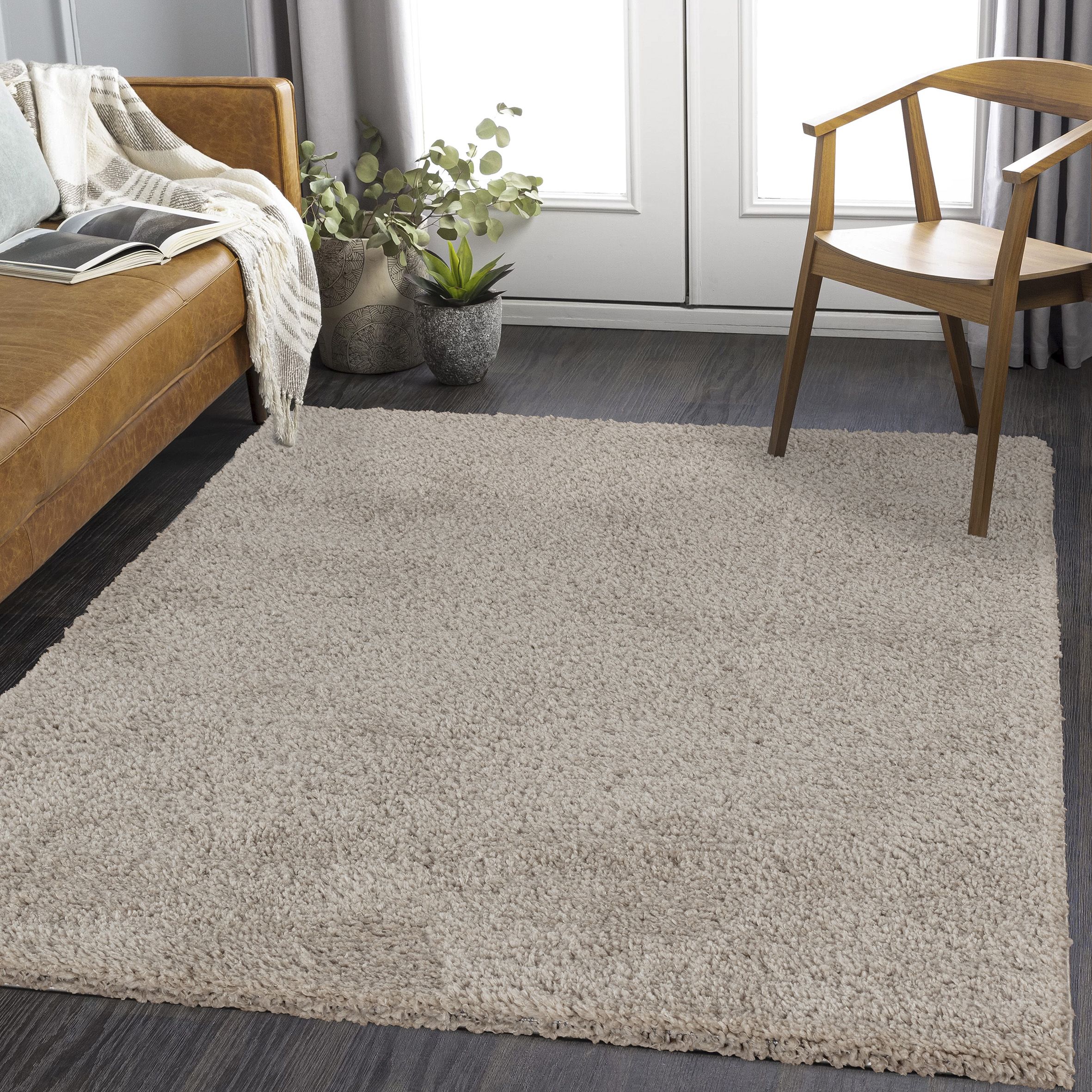 Luxury Shaggy Natural Plain Medium Rug, (L)150cm x (W)100cm
