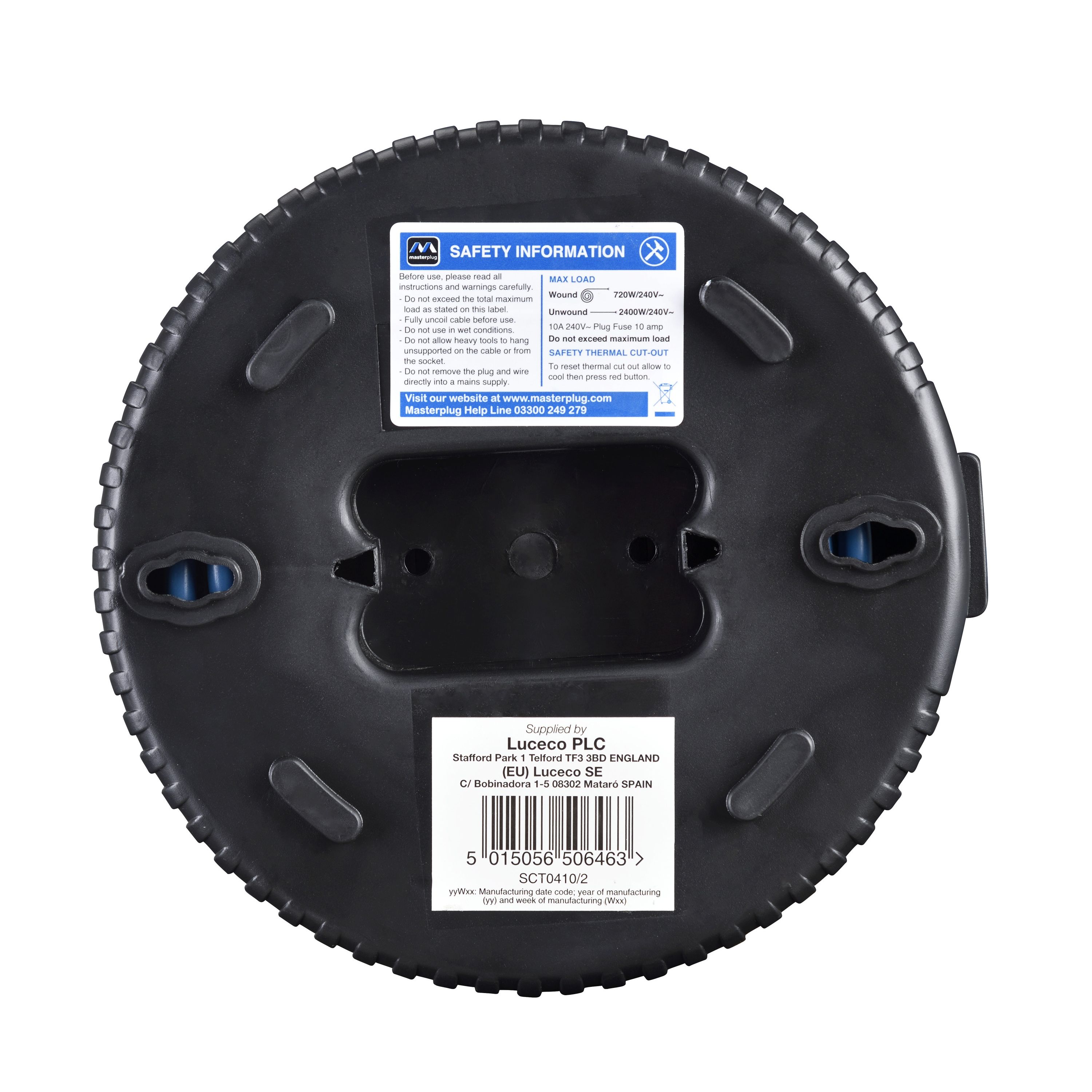 Masterplug 2 socket Black Cable reel, 4m