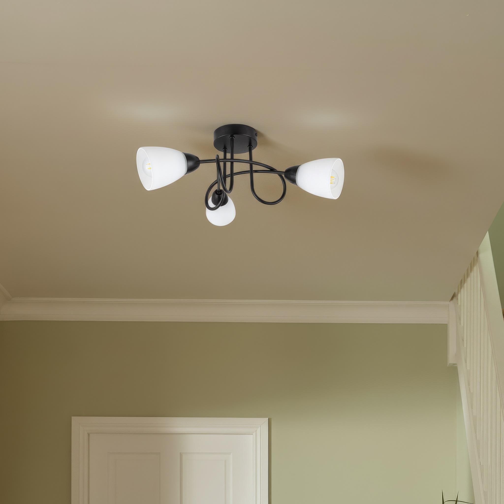 Matt Glass & metal Black & White 3 Lamp LED Ceiling light