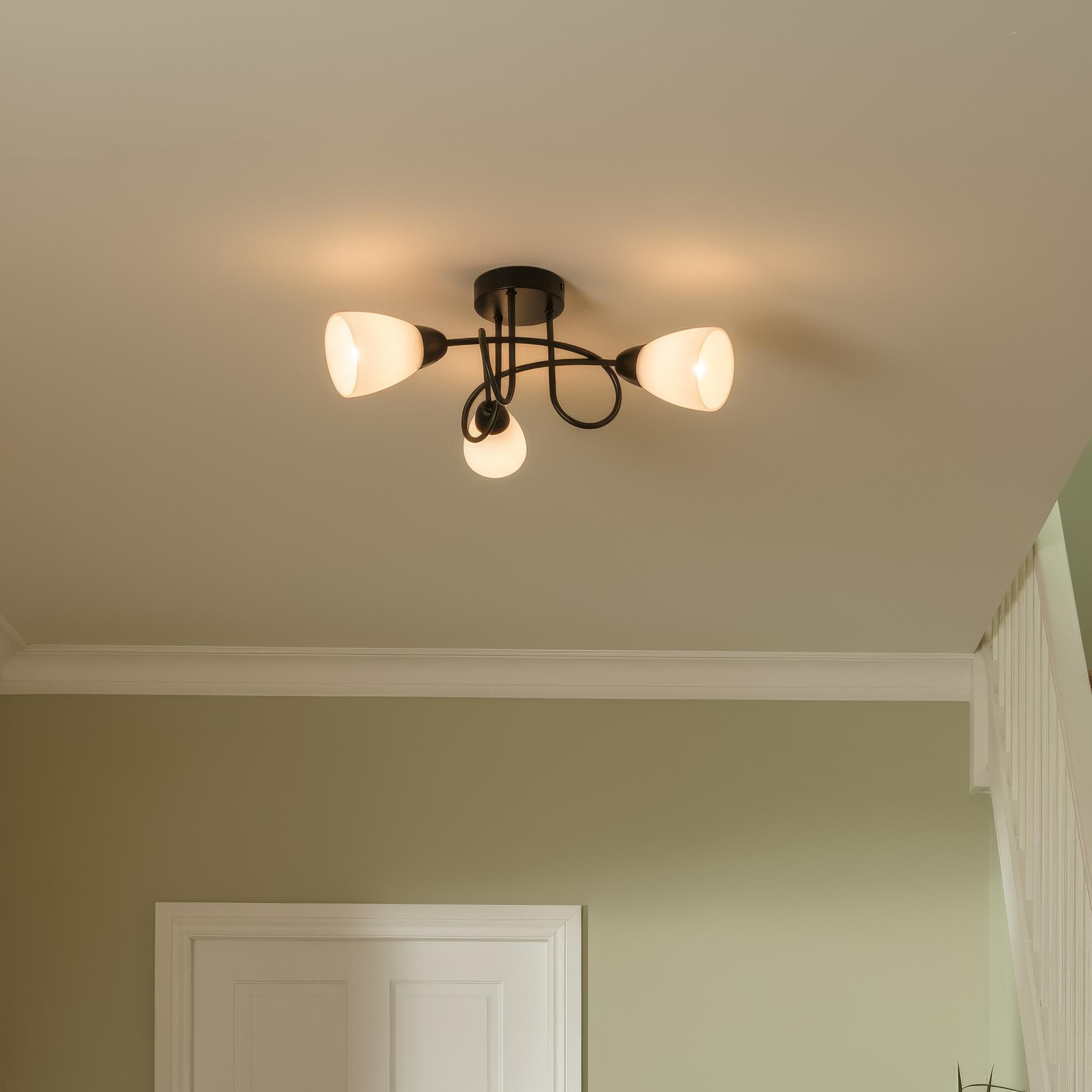 Matt Glass & metal Black & White 3 Lamp LED Ceiling light