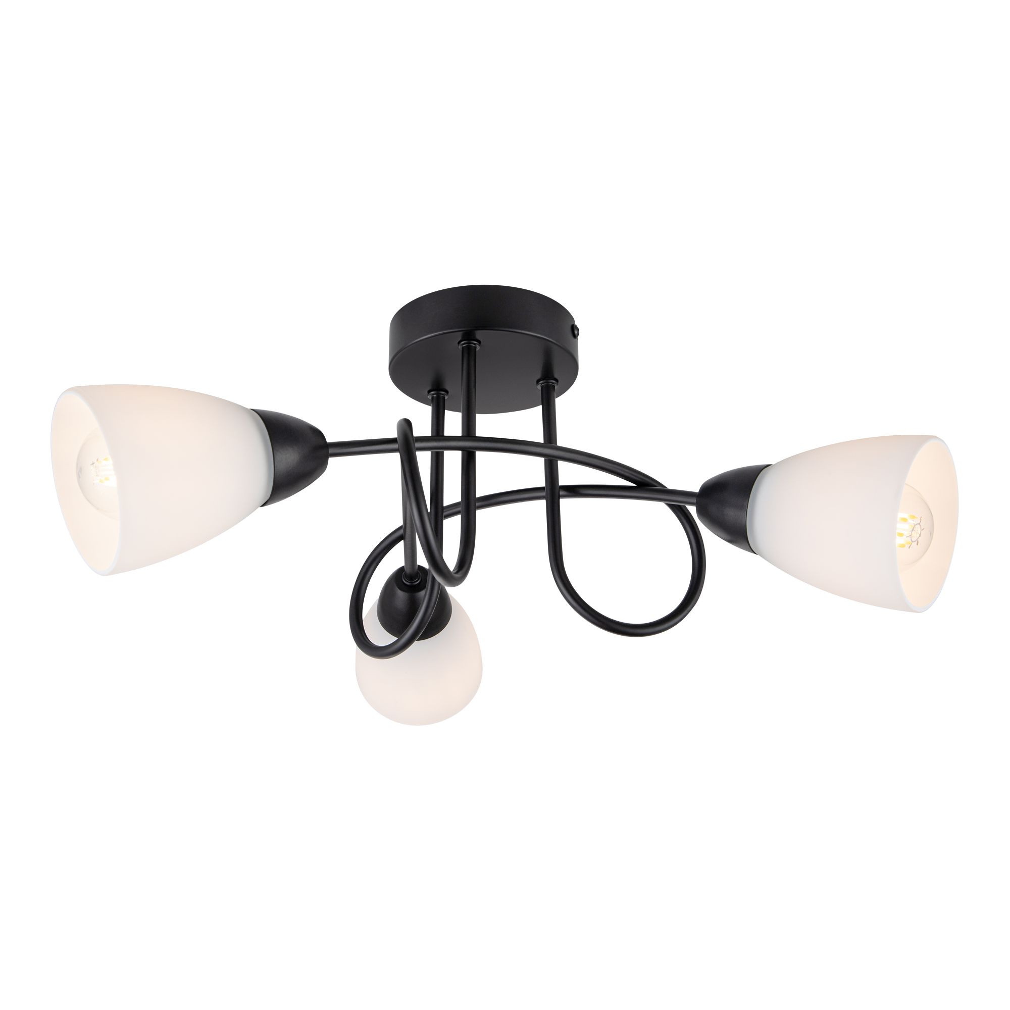 Matt Glass & metal Black & White 3 Lamp LED Ceiling light