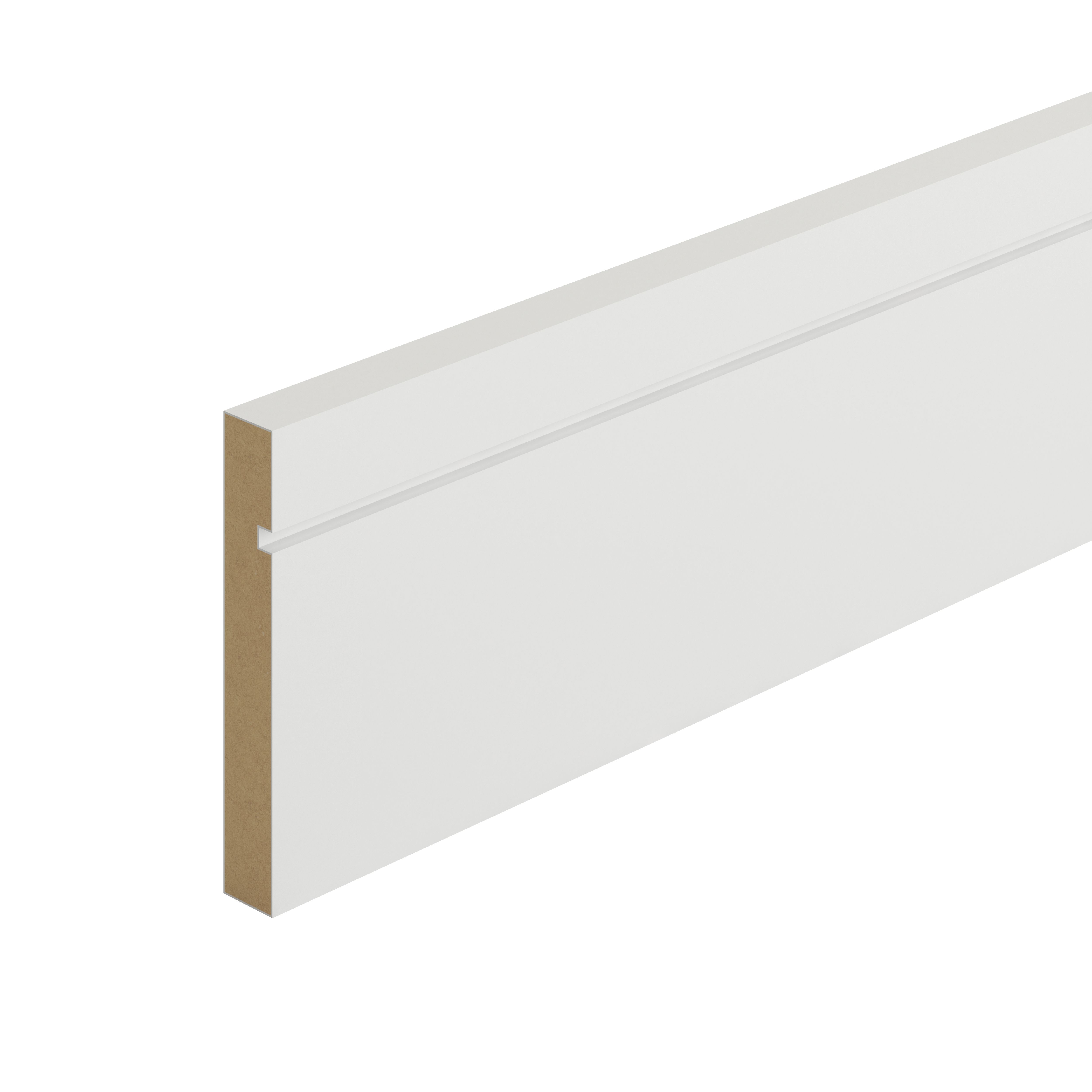 Metsä Wood Grooved Primed White MDF Square Skirting board (L)2400mm (W ...