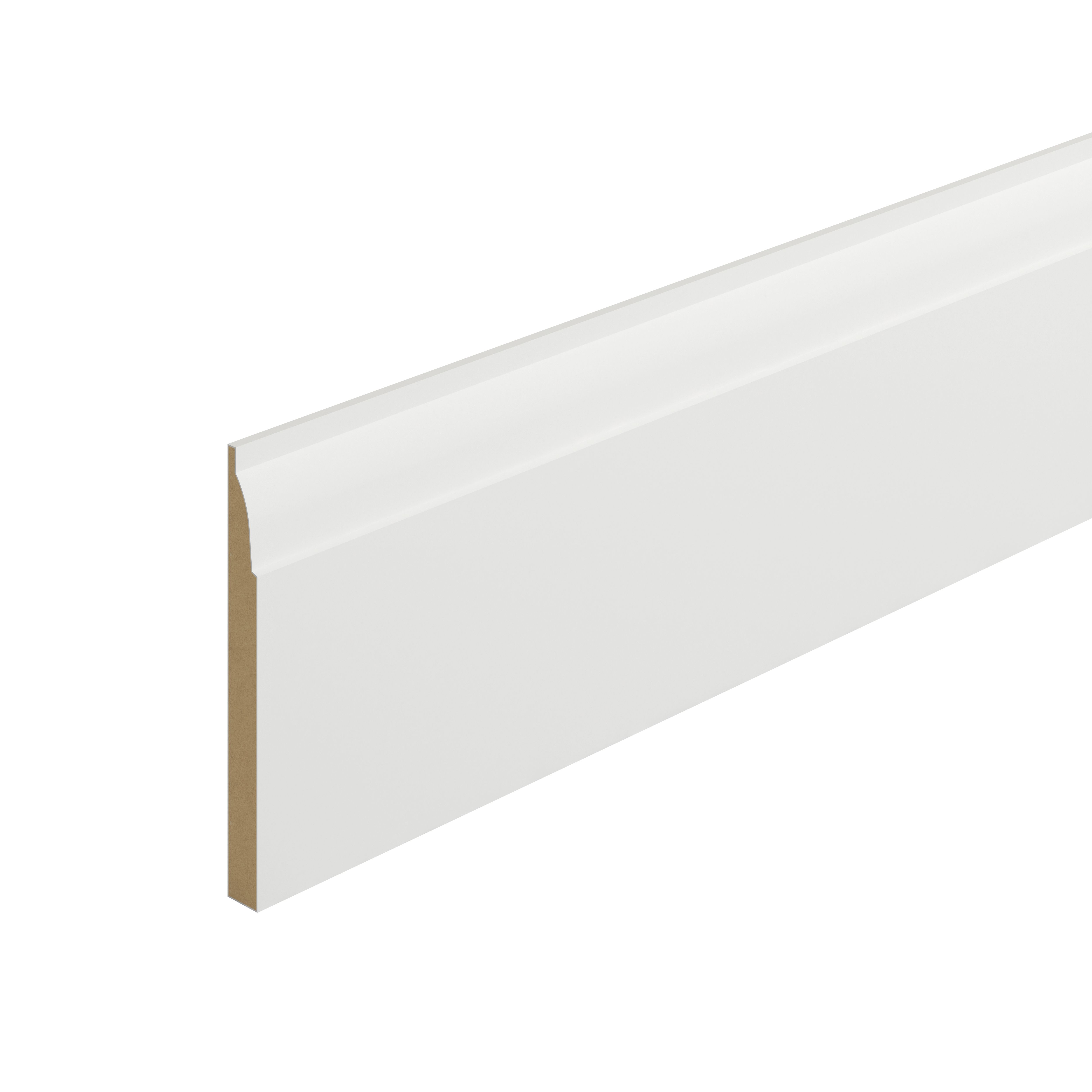 Metsä Wood Primed White MDF Ovolo Skirting board (L)2.4m (W)144mm (T)14 ...