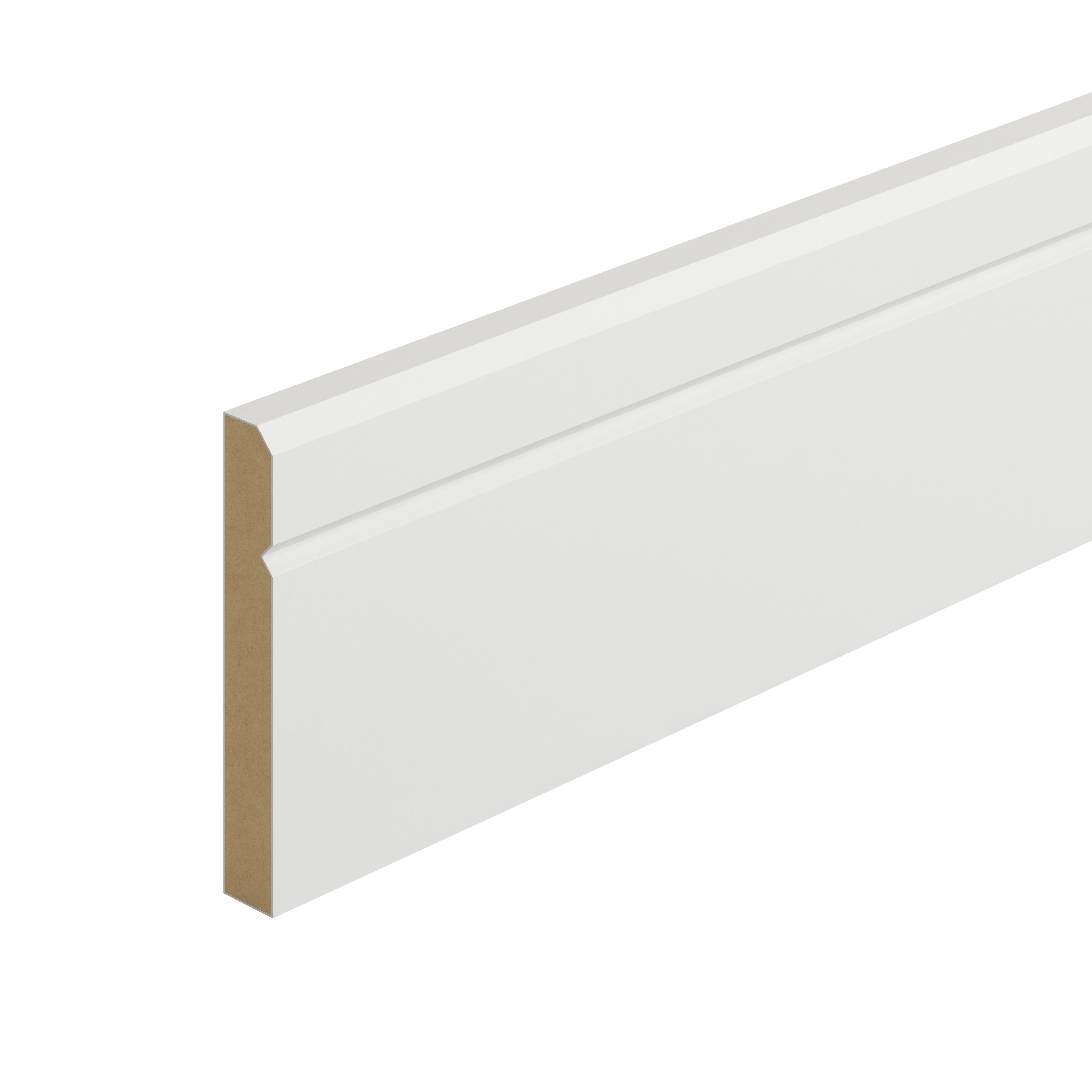 Metsä Wood White MDF Bevelled Skirting board (L)2.4m (W)119mm (T)18mm ...