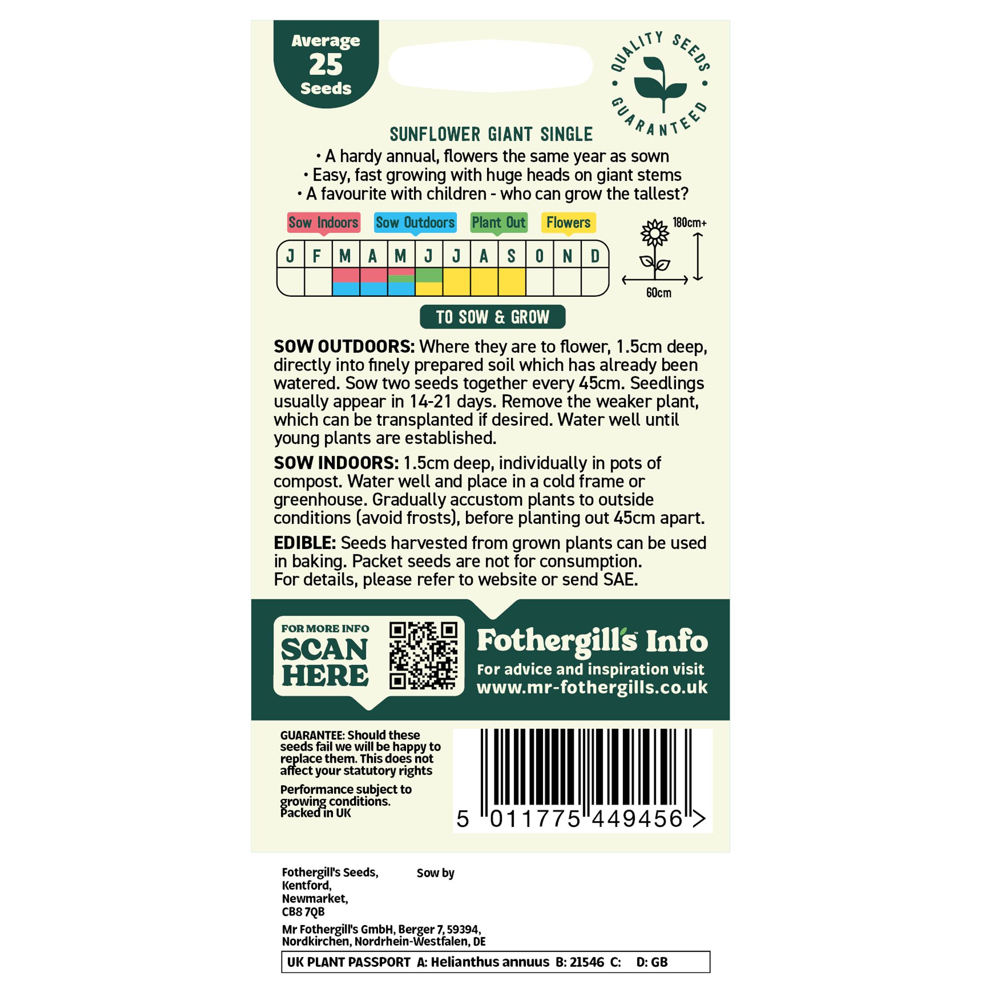 Mr Fothergills Oh Sow Simple Giant Single Sunflower Flower Seeds