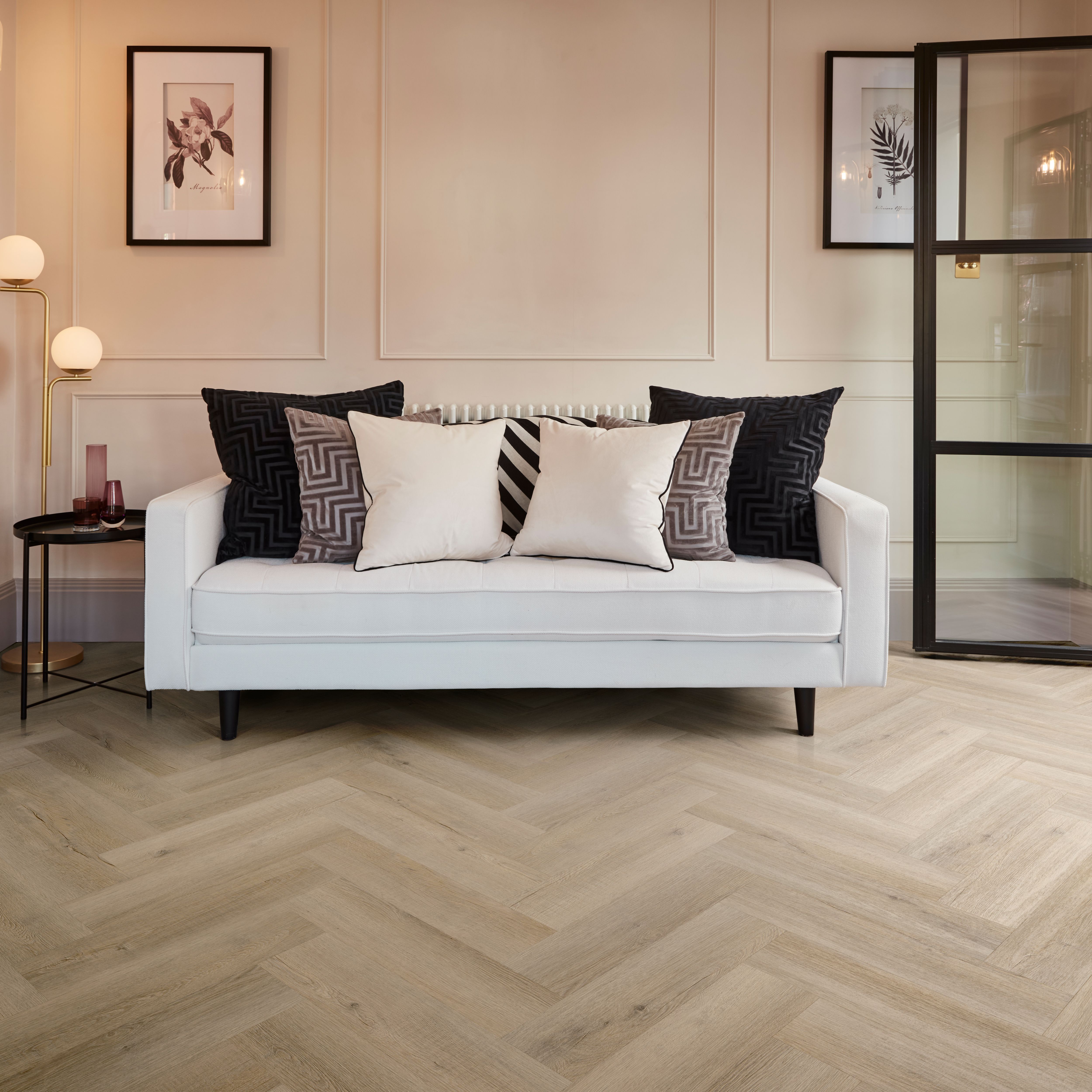 Palio by Karndean Beige & Taupe Oak effect Embossed Herringbone Luxury ...