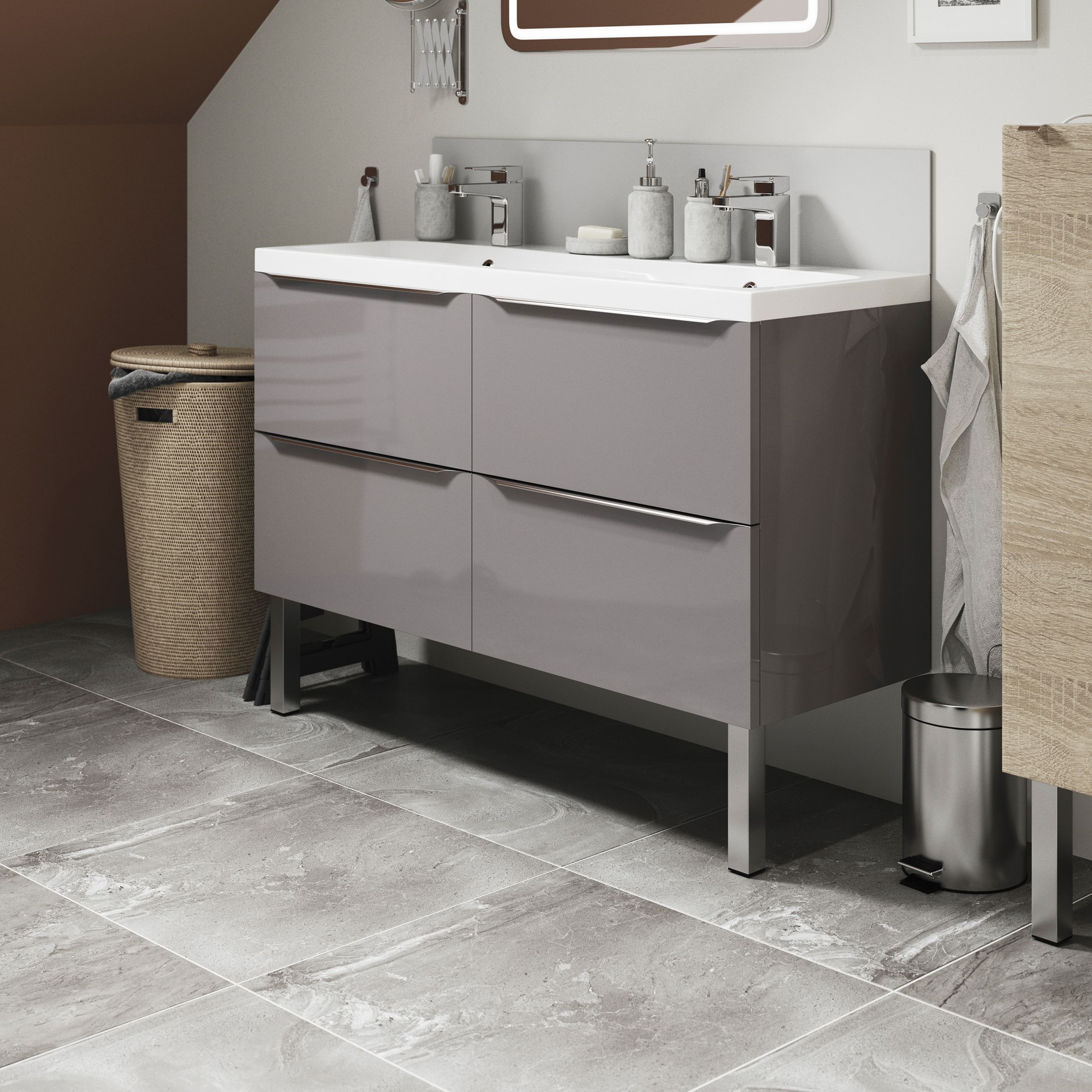 Pesaro Anthracite Matt Stone effect Porcelain Wall & floor Tile, Pack ...