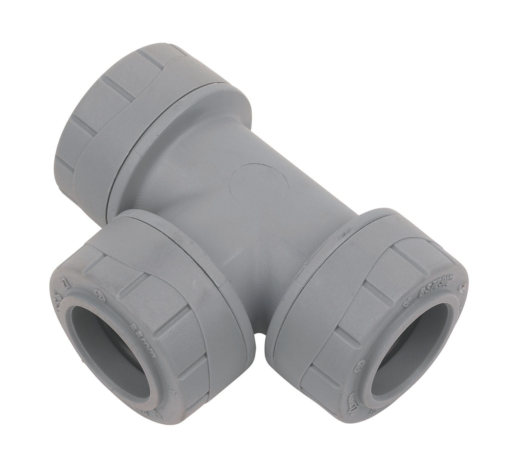 PolyPlumb Grey Push-fit Equal Pipe tee (Dia)22mm x 22mm x 22mm | Tradepoint