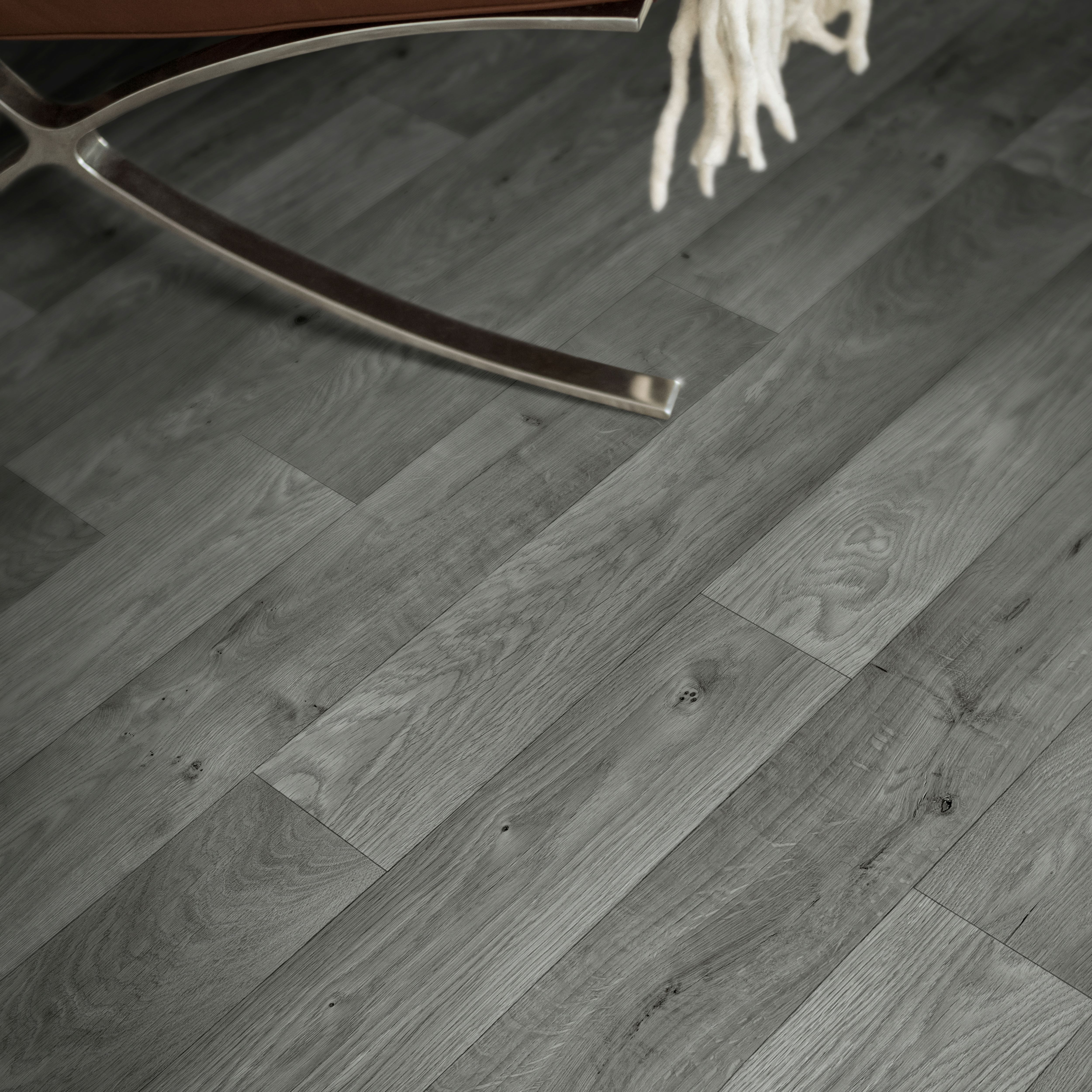 Precut Dark grey Wide Natural Oak plank effect Sheet vinyl, 4m² ...